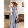 Blue Off-Shoulder Collared Striped A-Line Maxi Dress With Front Buttons ...