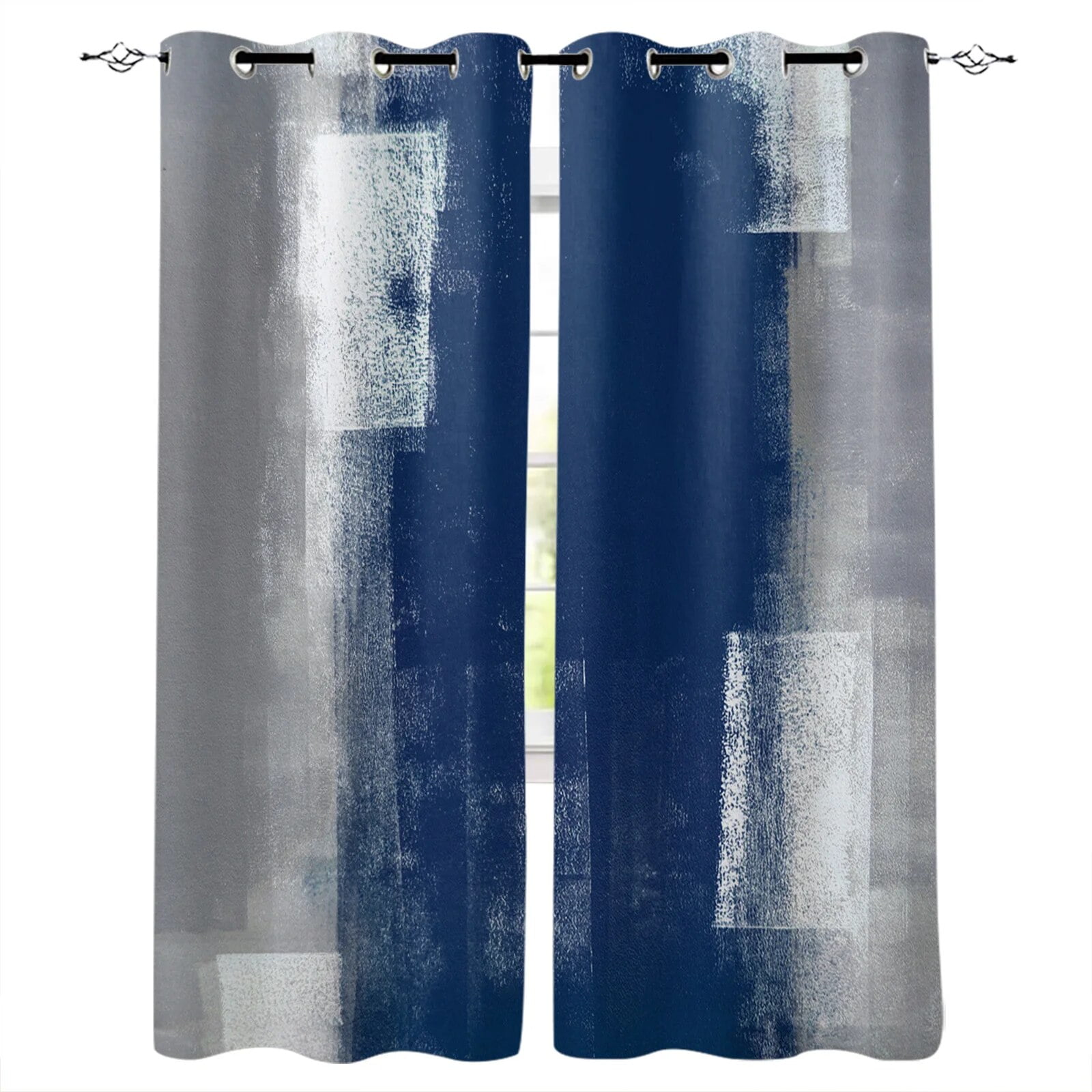 Blue Oil Painting Abstract Texture Fashion Window Curtains for Bedroom ...