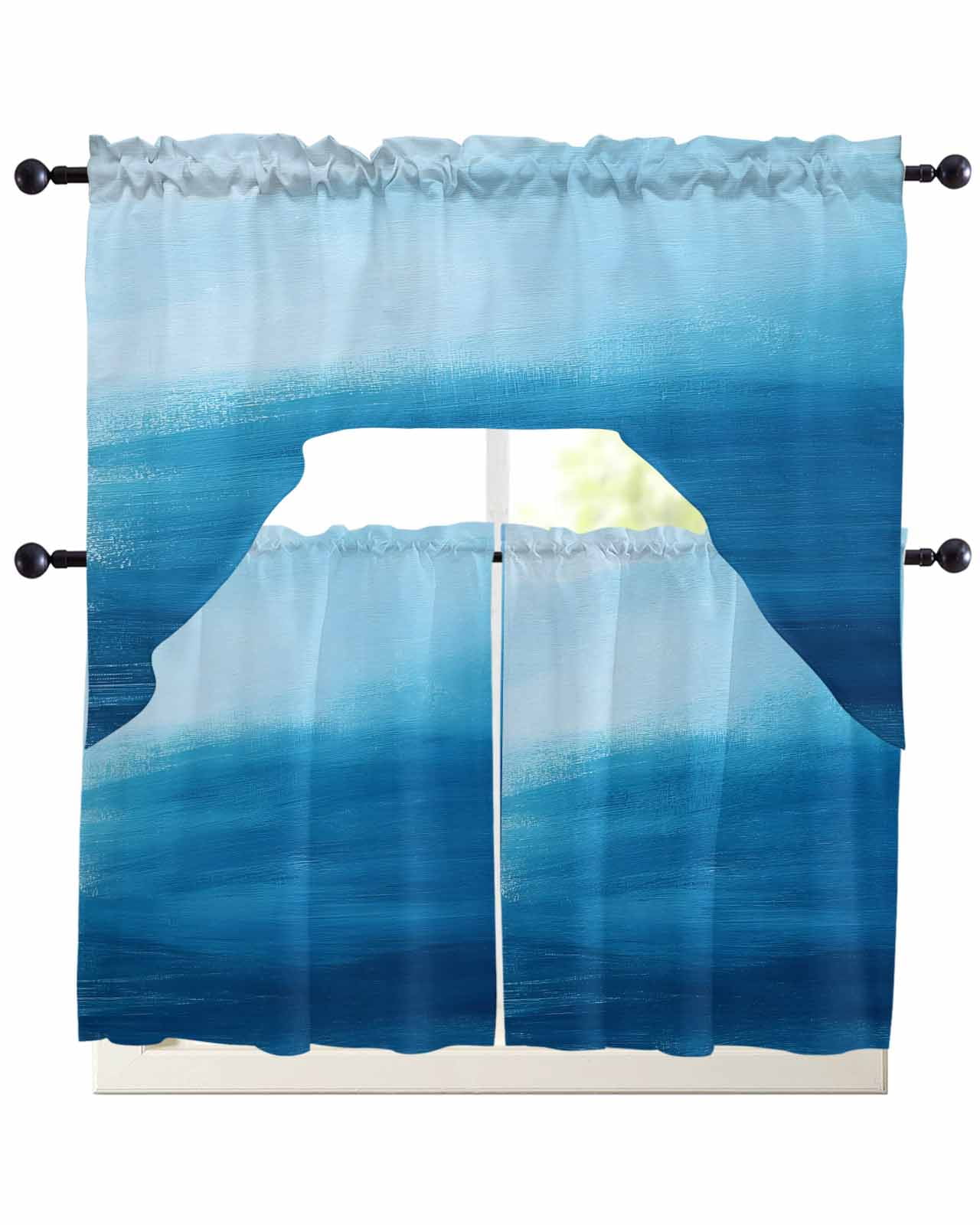 Blue Oil Painting Coastal Kitchen Curtains Swag Valance and Tier ...