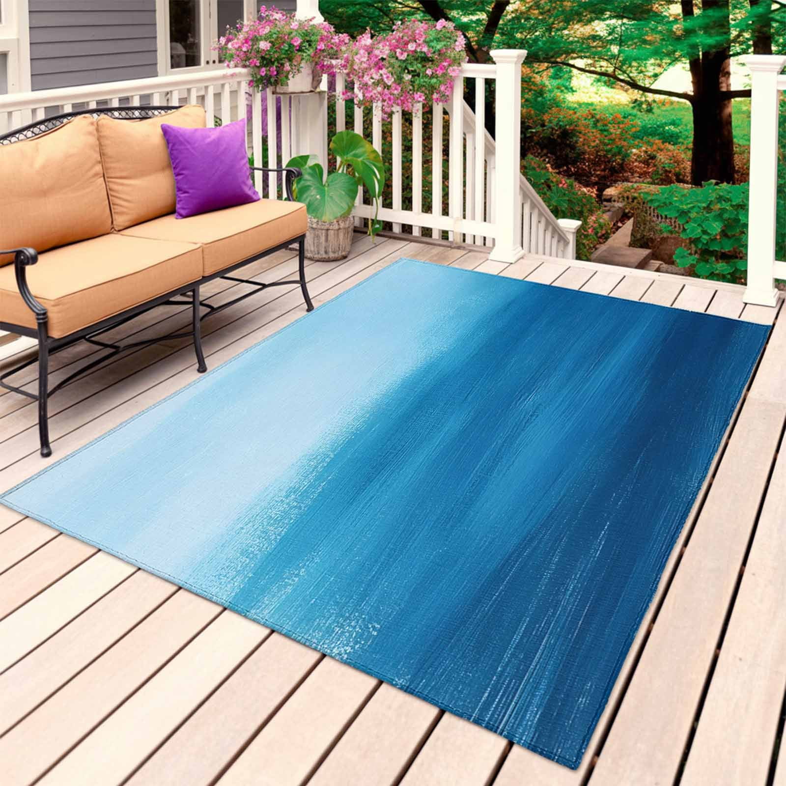 Blue Oil Painting Coastal Outdoor Rug 3x5 Ft, Non Slip Washable Area ...