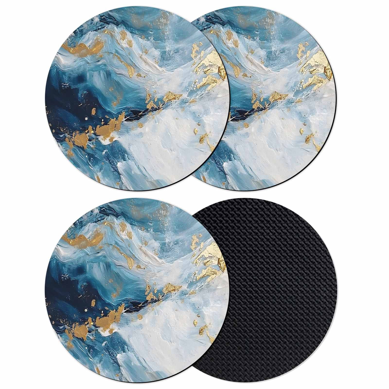 Blue Oil Painting Coasters Set of 4, Modern Marble Art Abstract ...