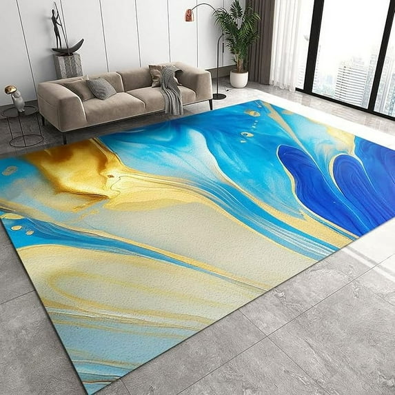Blue Oil Painting Graffiti Area Rugs, Abstract Beach Seaside Apartment ...