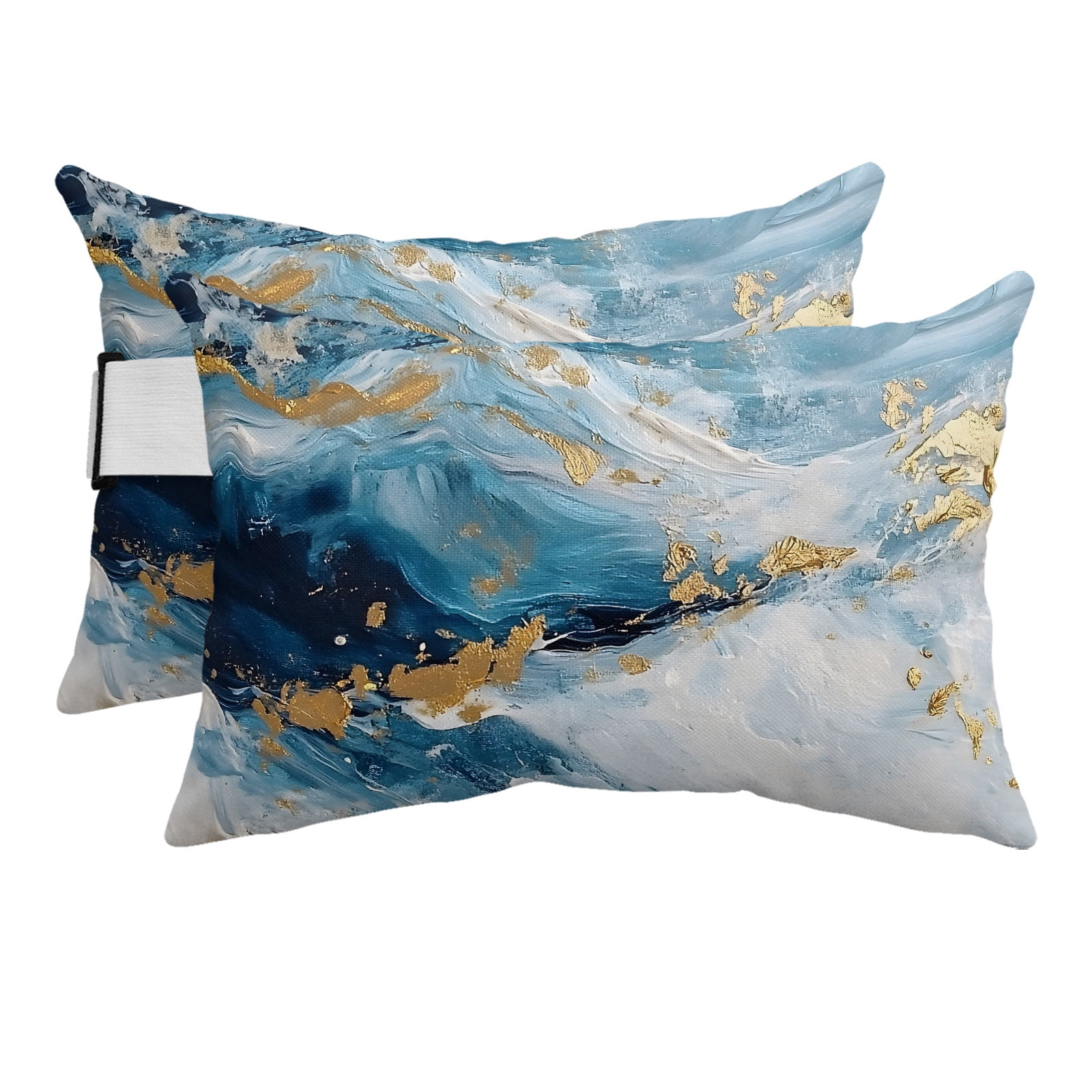 Blue Oil Painting Outdoor Chaise Lounge Head Pillow with Insert, Modern ...