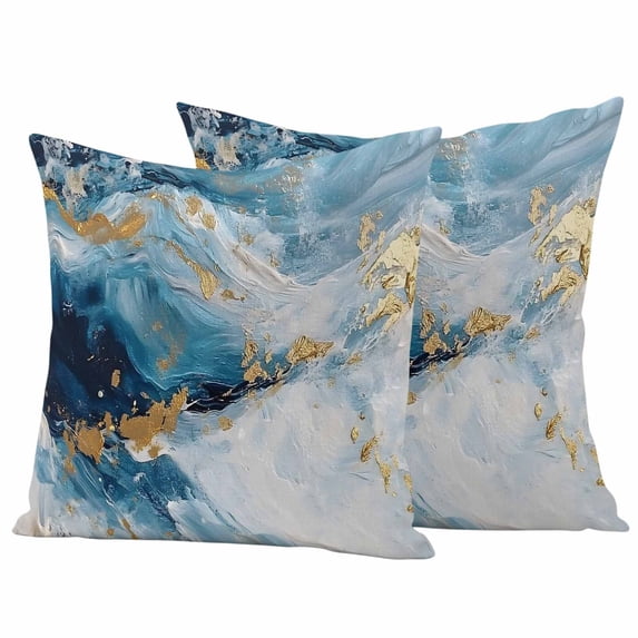 Blue Oil Painting Outdoor Pillow Covers 24"x24" Set of 2, Waterproof ...