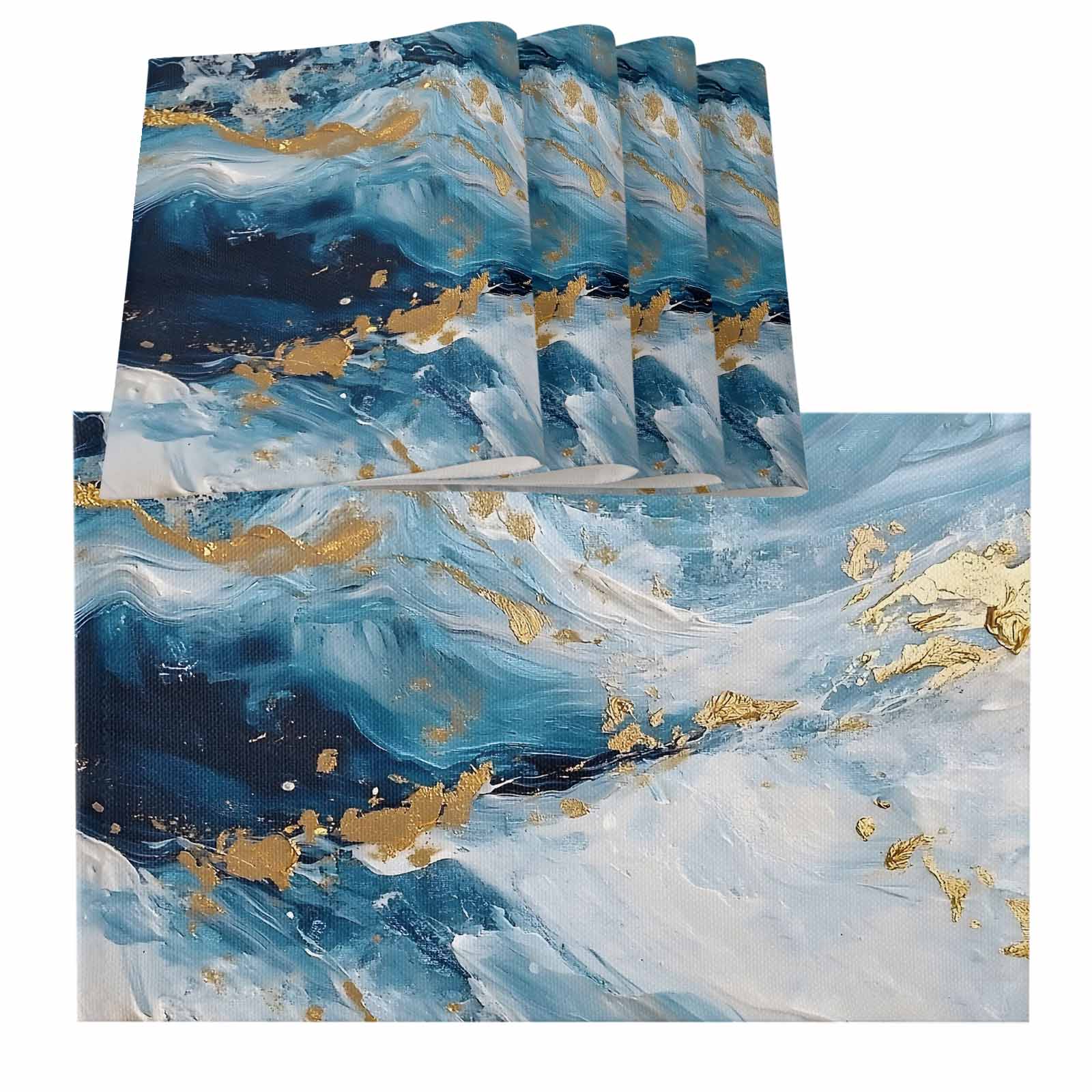 Blue Oil Painting Placemats for Dinning Table Set of 6, Modern Marble ...