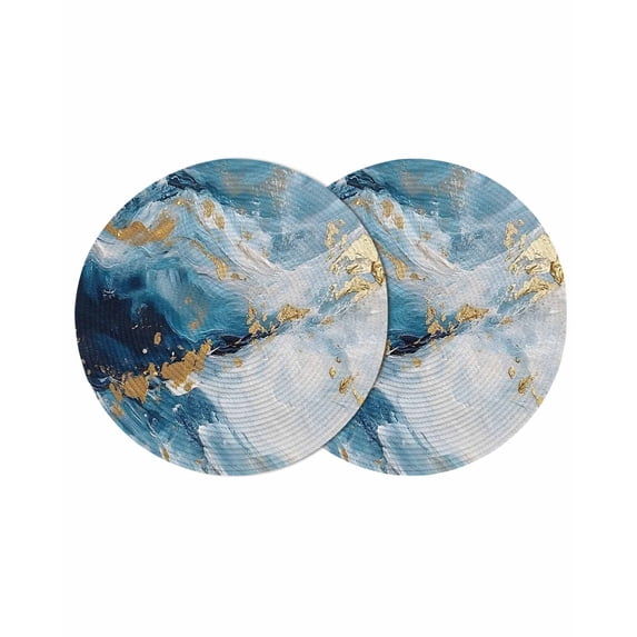Blue Oil Painting Round 13 Inch Placemats Set of 2, Modern Marble Art ...