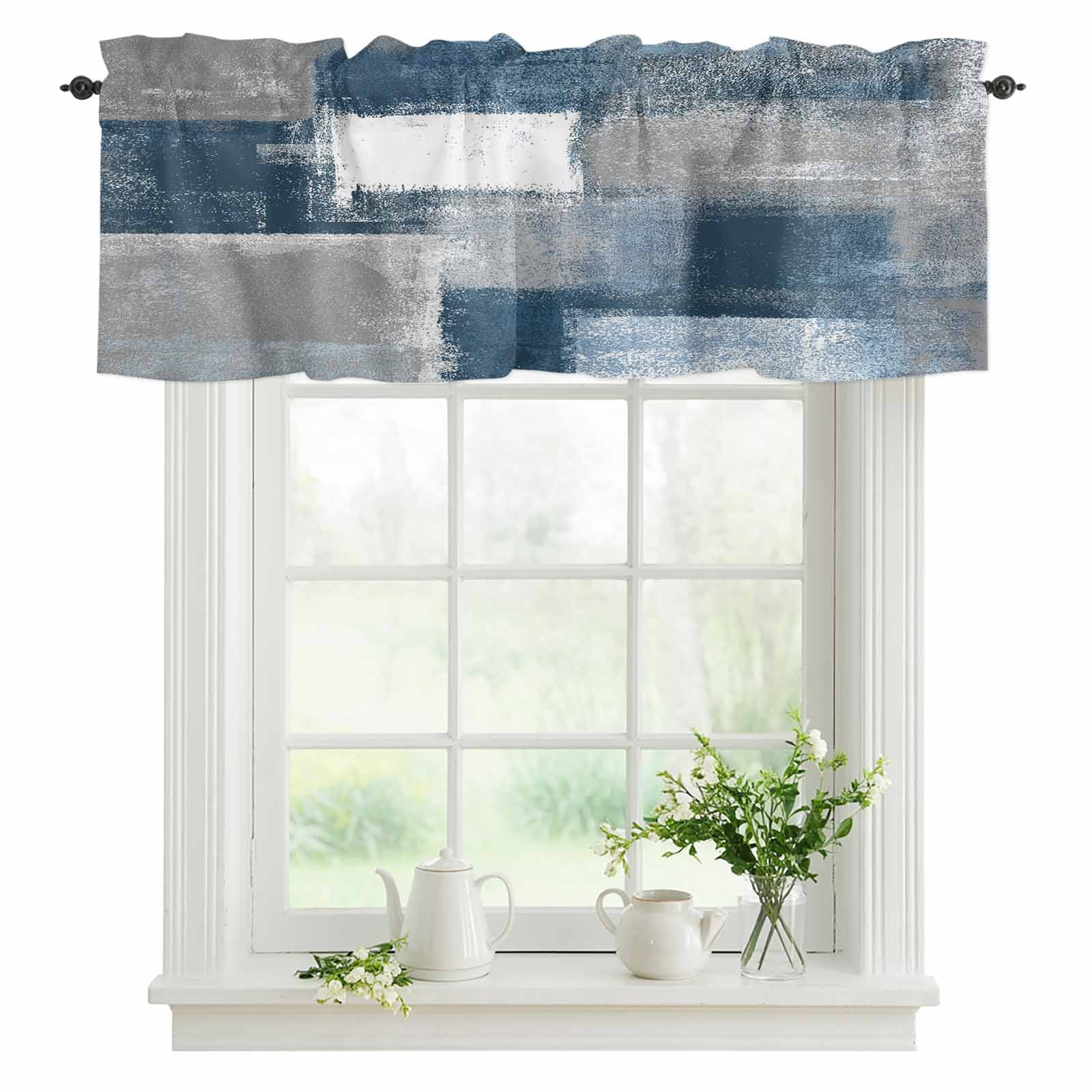 Blue Oil Painting Valances for Windows, Rod Pocket Kitchen Valance ...