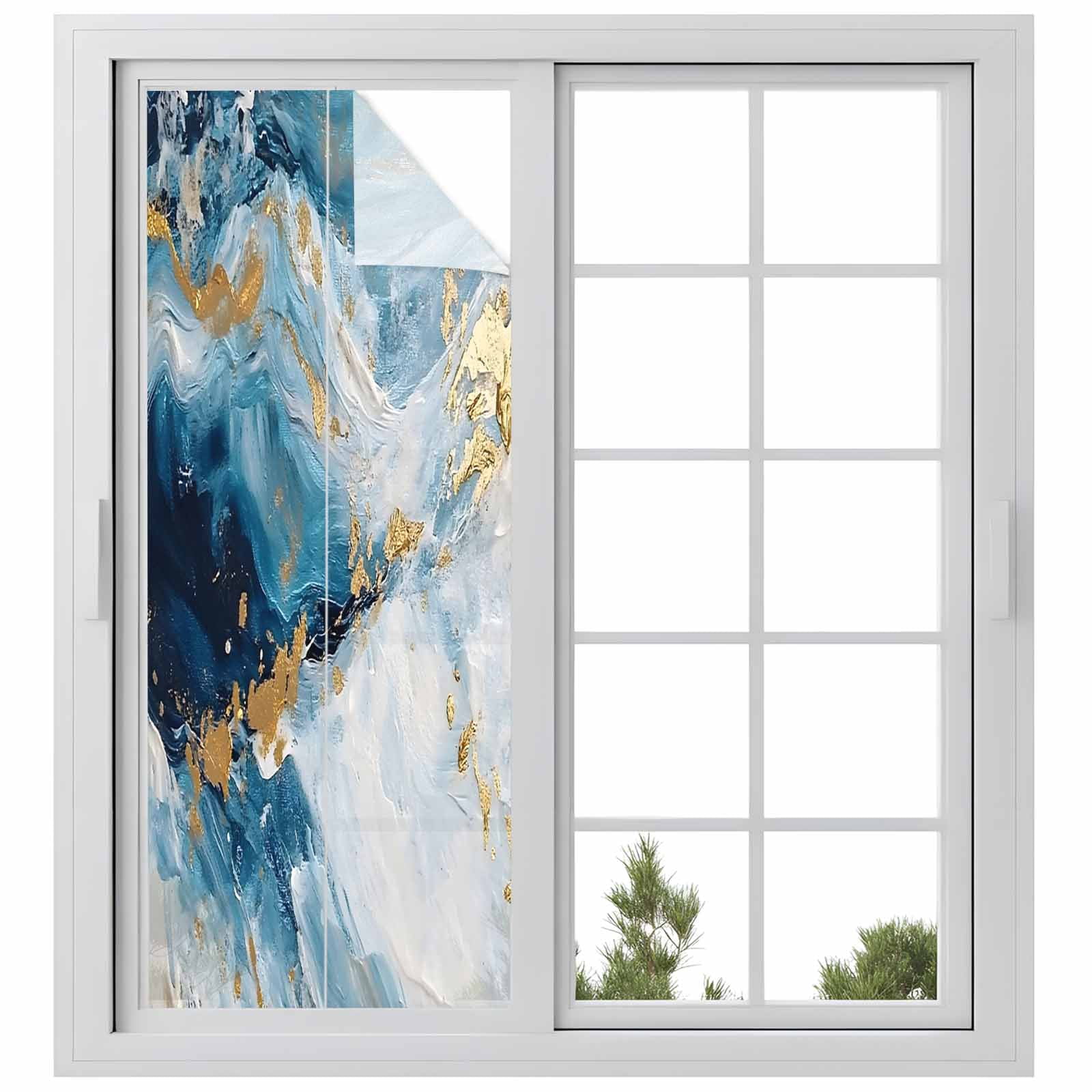 Blue Oil Painting Window Privacy Film, Modern Marble Art Abstract ...