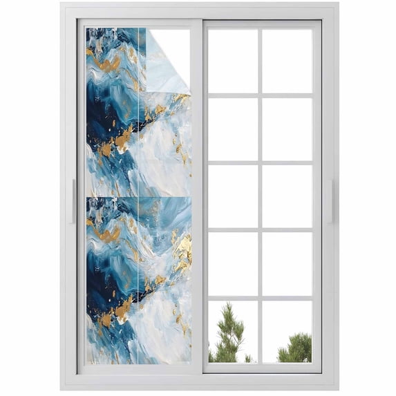 Blue Oil Painting Window Privacy Film, Modern Marble Art Abstract ...