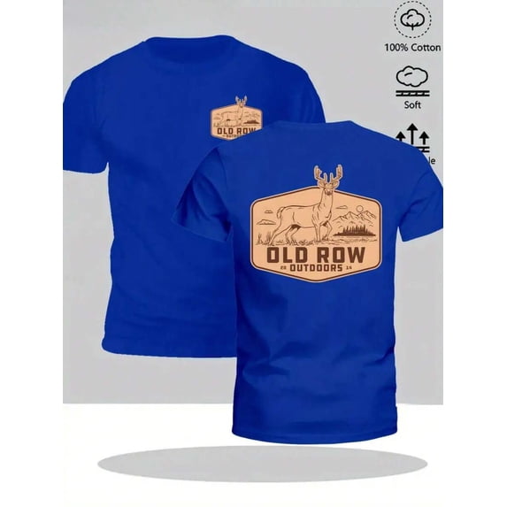 Blue Old Row Double-Sided Print Mens 100% Cotton Vintage Graphic T ...