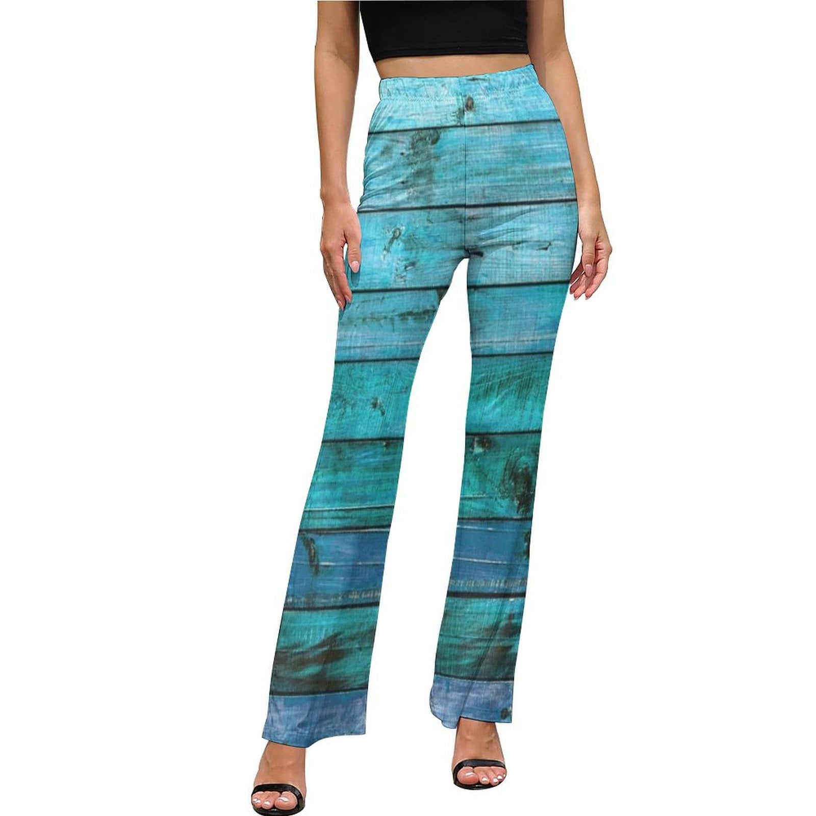 Blue Old Wood Texture High Waisted Casual Flared Trousers Summer Home ...