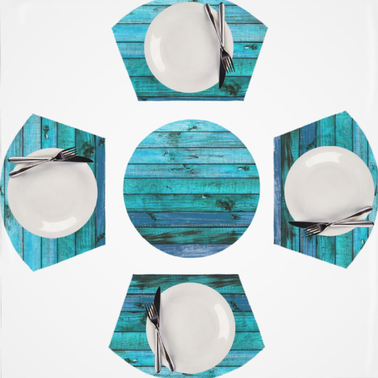 Blue Old Wood Texture Round Table Placemats Set Of 5 Wedge Table Mats ...