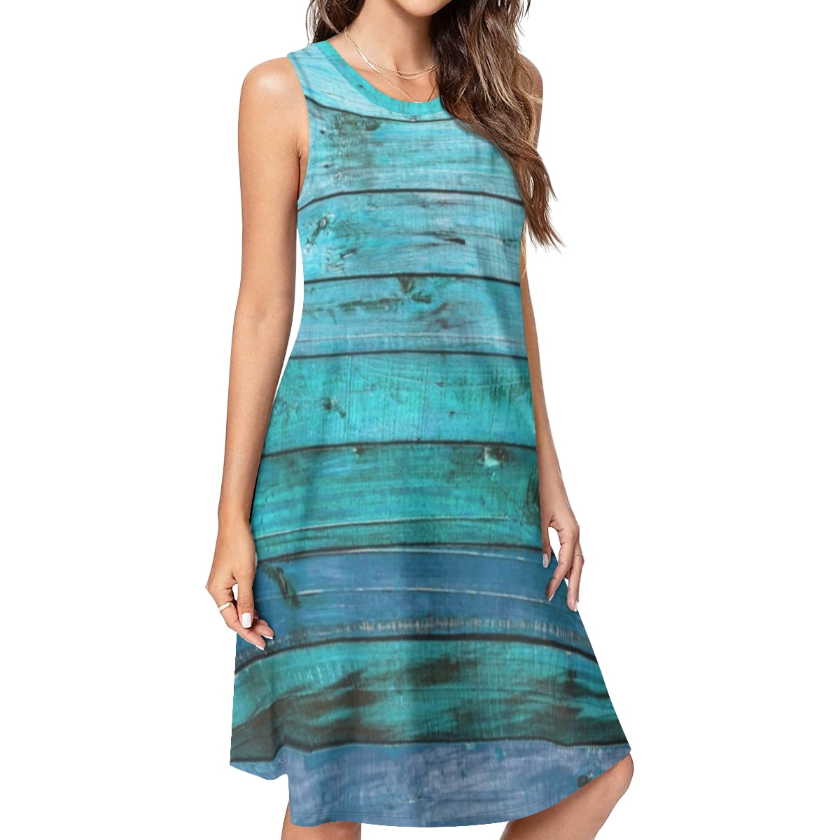 Blue Old Wood Texture Spring Summer Dresses for Women Fashion T-shirt ...