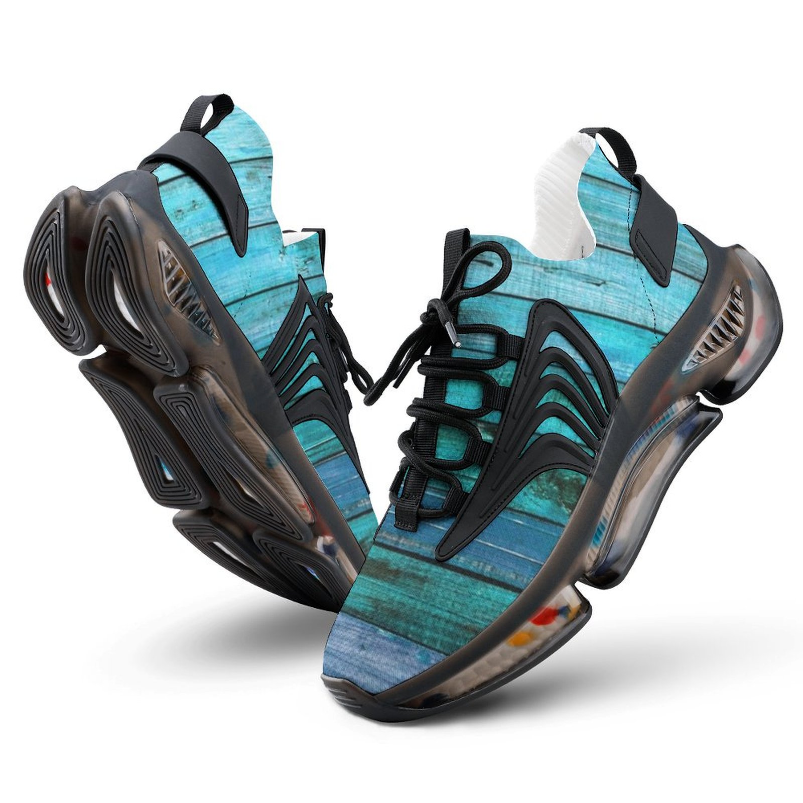 Blue Old Wood Texture Walking Shoes for Men Woman Lightweight Tennis ...