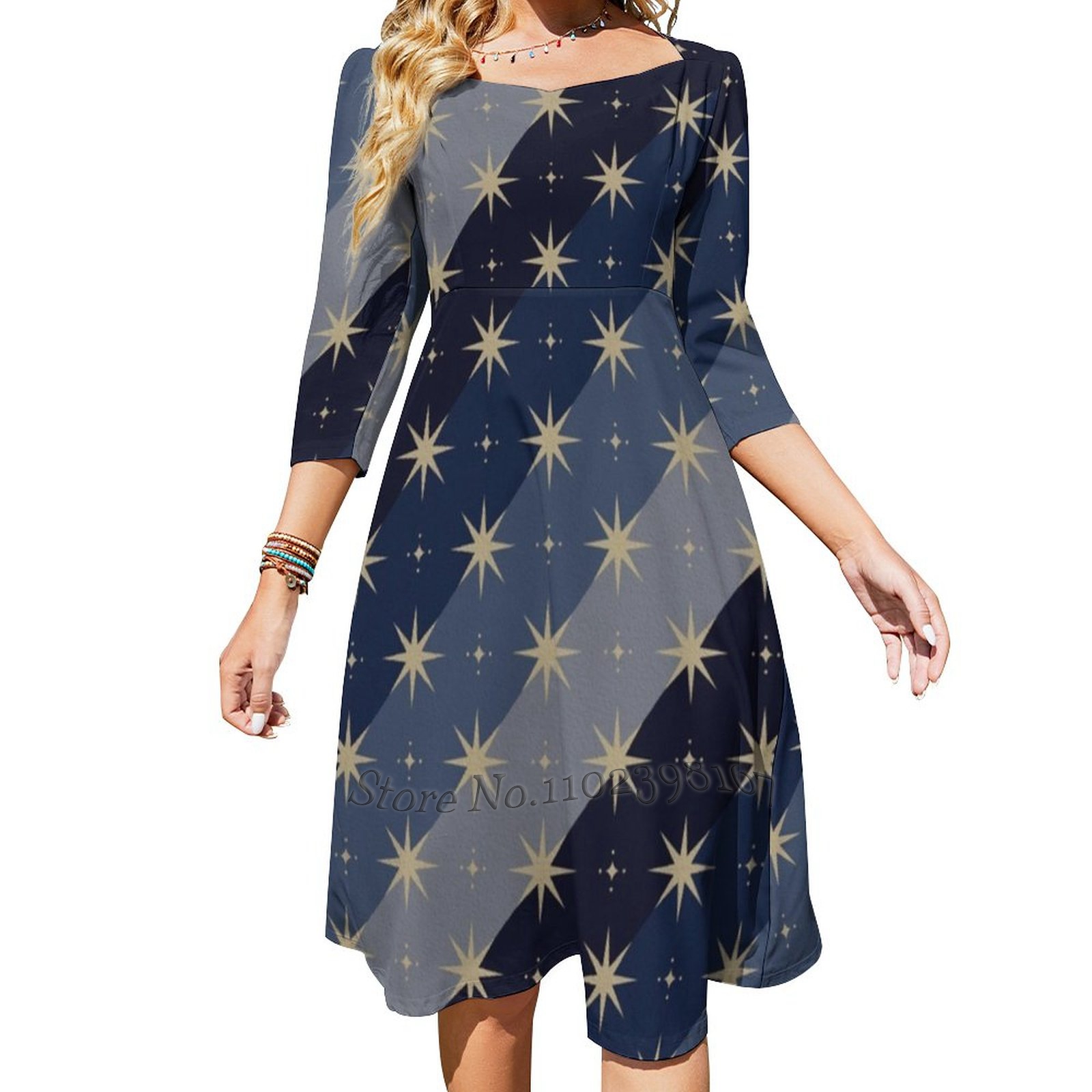 Blue Ombré – Celestial Flare Dress Square Neck Dress Elegant Female ...