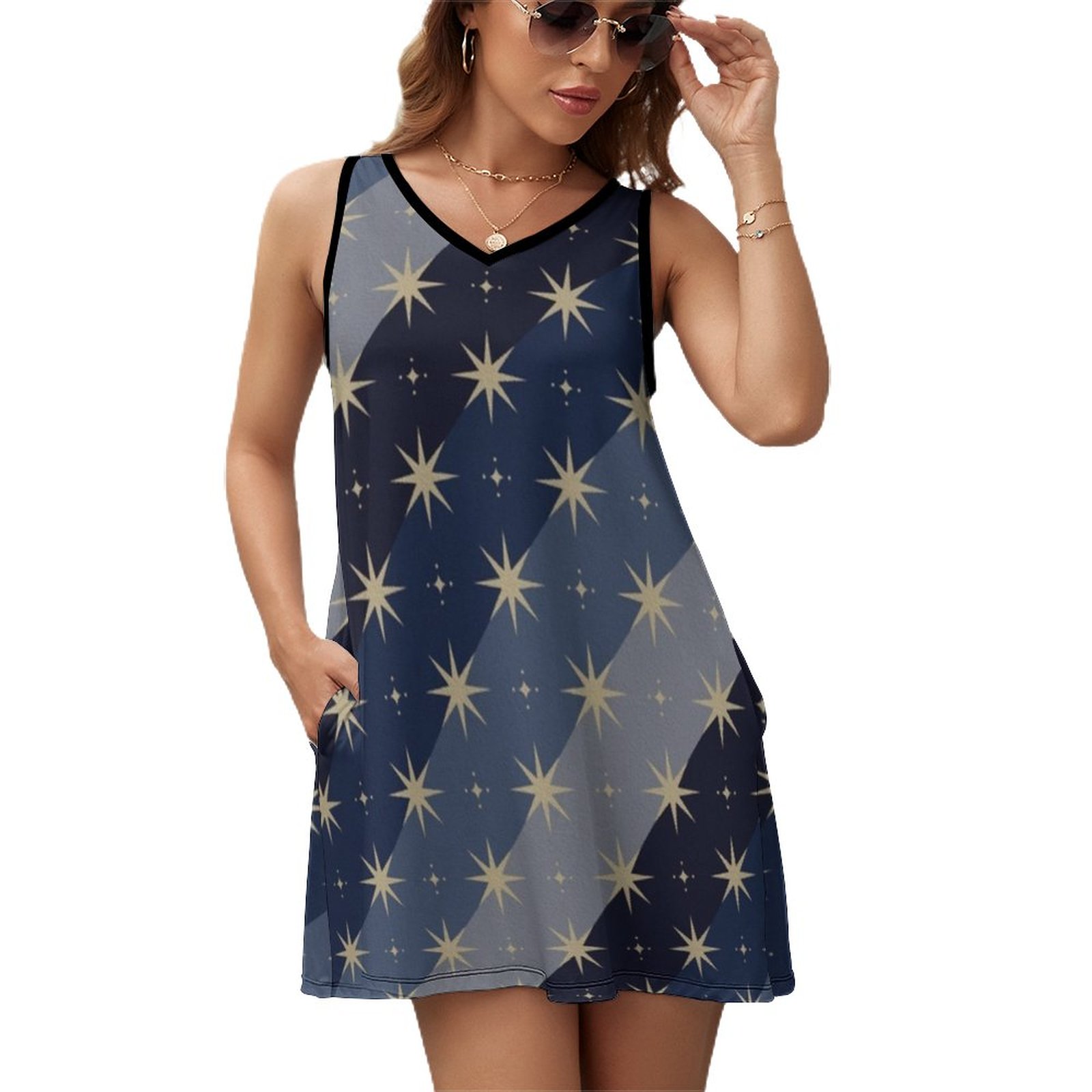 Blue Ombré – Celestial Flare Dress Square Neck Dress Elegant Female ...
