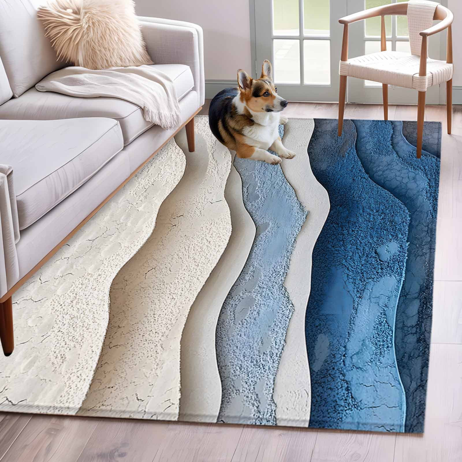 Blue Ombre Area Rug 3x5 FT, Non Slip Entryway Bedside Carpet, Modern ...