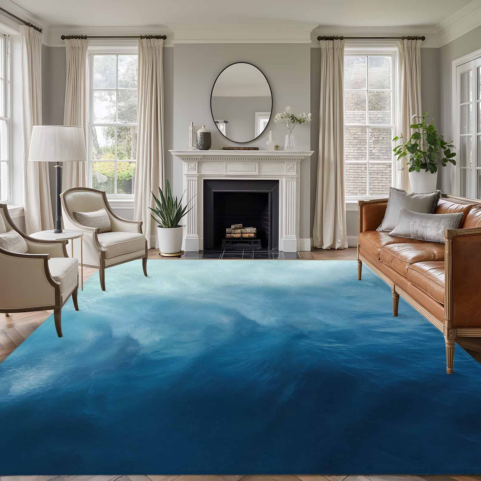 Blue Ombre Area Rug 6x9 Washable Rug Non Slip Coastal Beach Modern ...