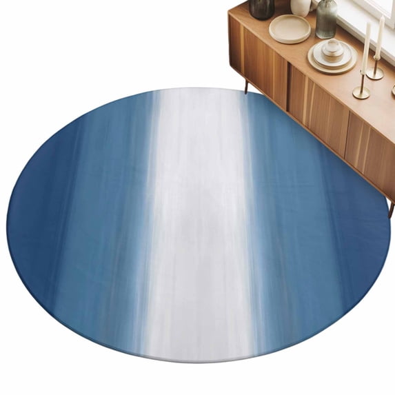Blue Ombre Area Rugs 3' (Round) Abstract Navy Blue Ombre White Stripes ...