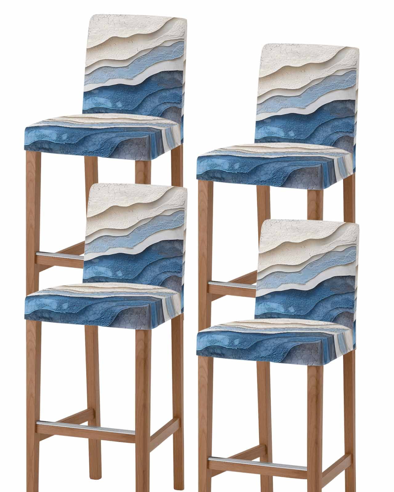 Blue Ombre Bar Stool Covers Set of 4, Modern Wave Abstract Art Stretch ...