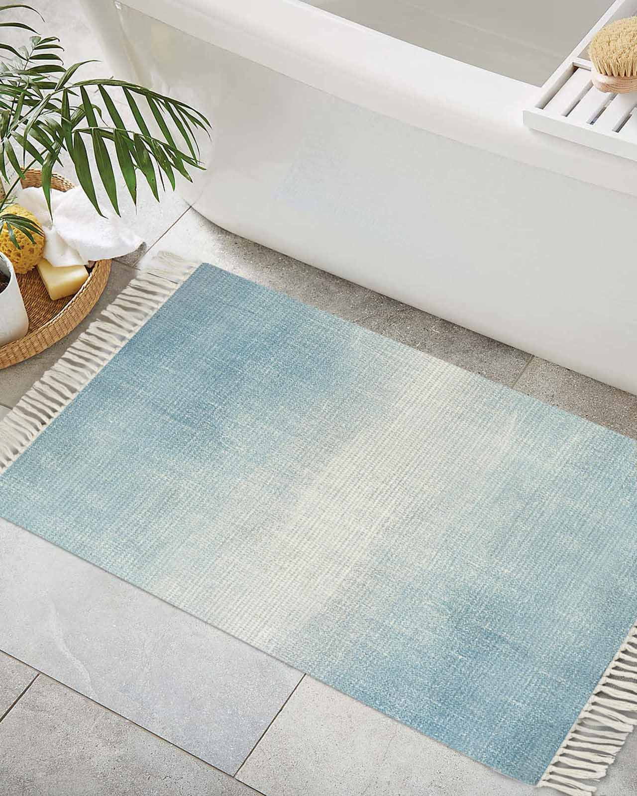 Blue Ombre Bath Rug 2x3ft Woven Bathroom Entryway Runner Rug,Modern ...