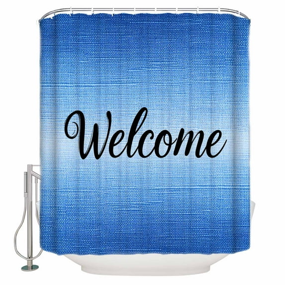 Blue Ombre Bathroom Shower Curtains with 12 Hooks Polyester Waterproof ...