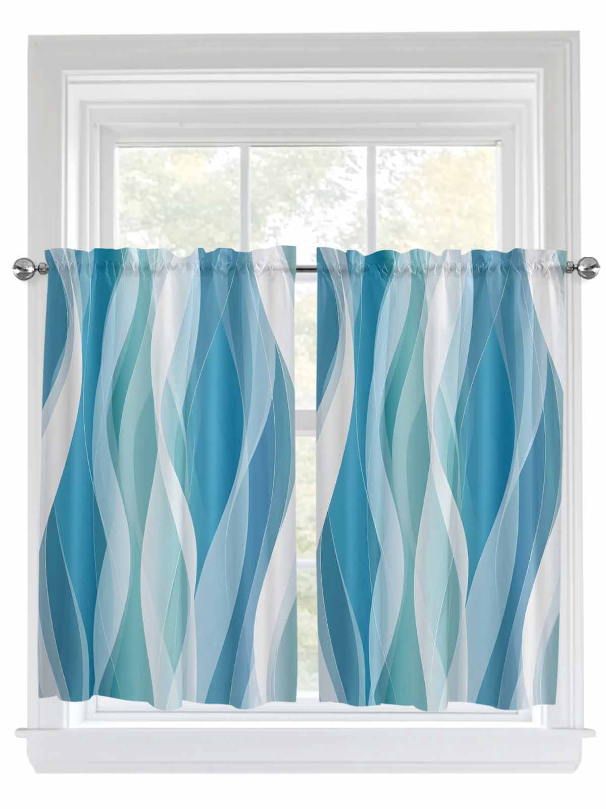 Blue Ombre Bathroom Window Curtain, Modern Moire Abstract Art ...