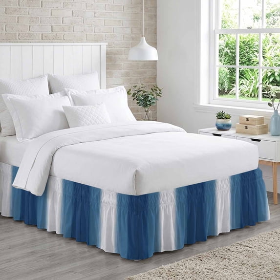 Blue Ombre Bed Skirt Queen Size 18 Inch Drop, Abstract Navy Blue Ombre ...