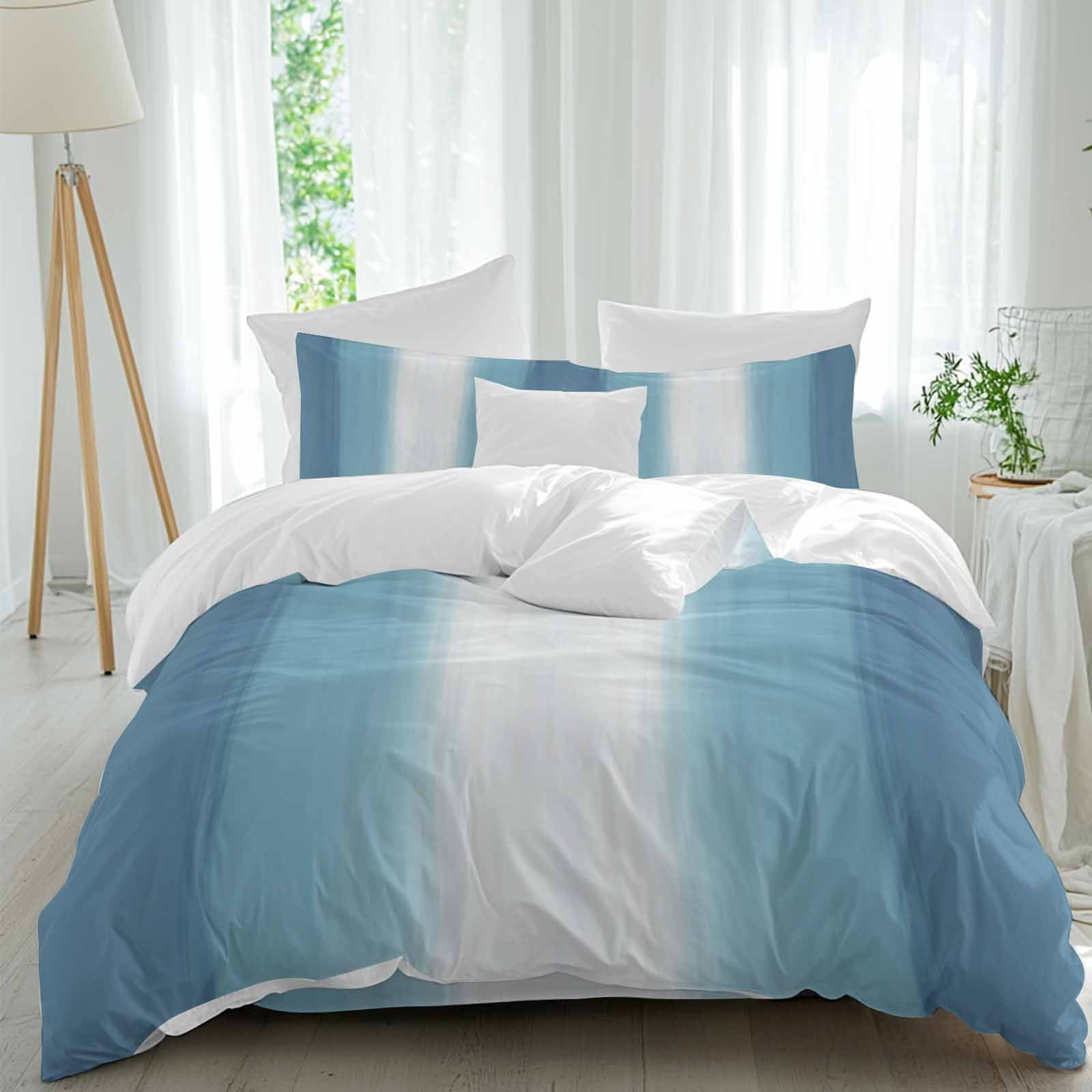 Blue Ombre Bedding Duvet Cover Set Queen Size 4 Pieces, Abstract Light ...