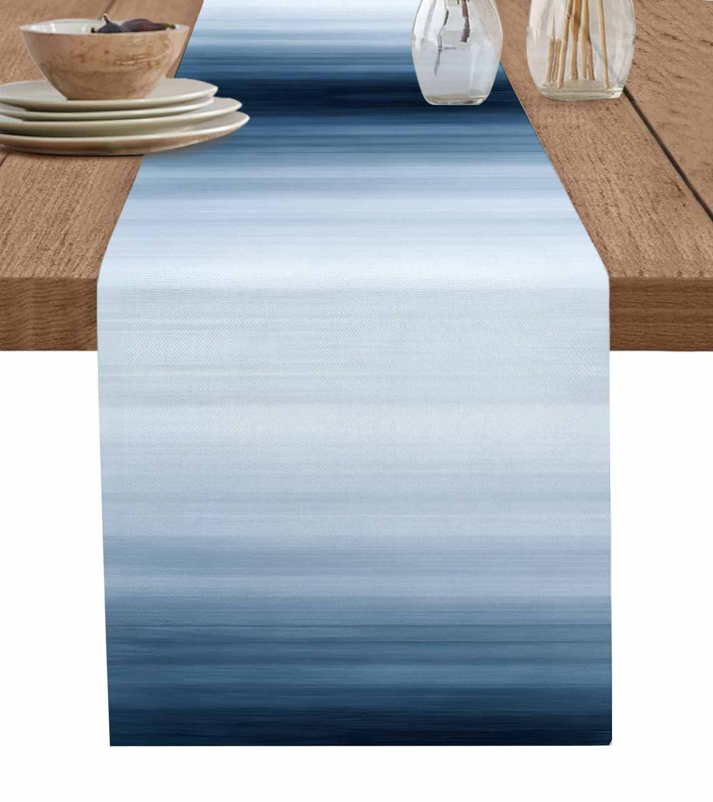 Blue Ombre Burlap Cotton Table Runner 18x72 Inches Long, Watercolor ...