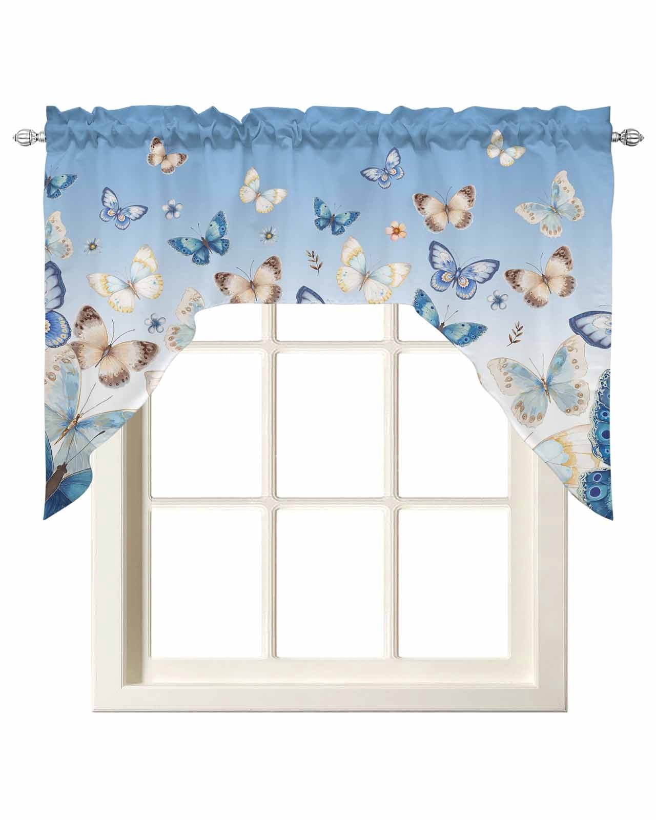 Blue Ombre Butterfly Swag Valances for Windows, Small Curtains Drapes ...