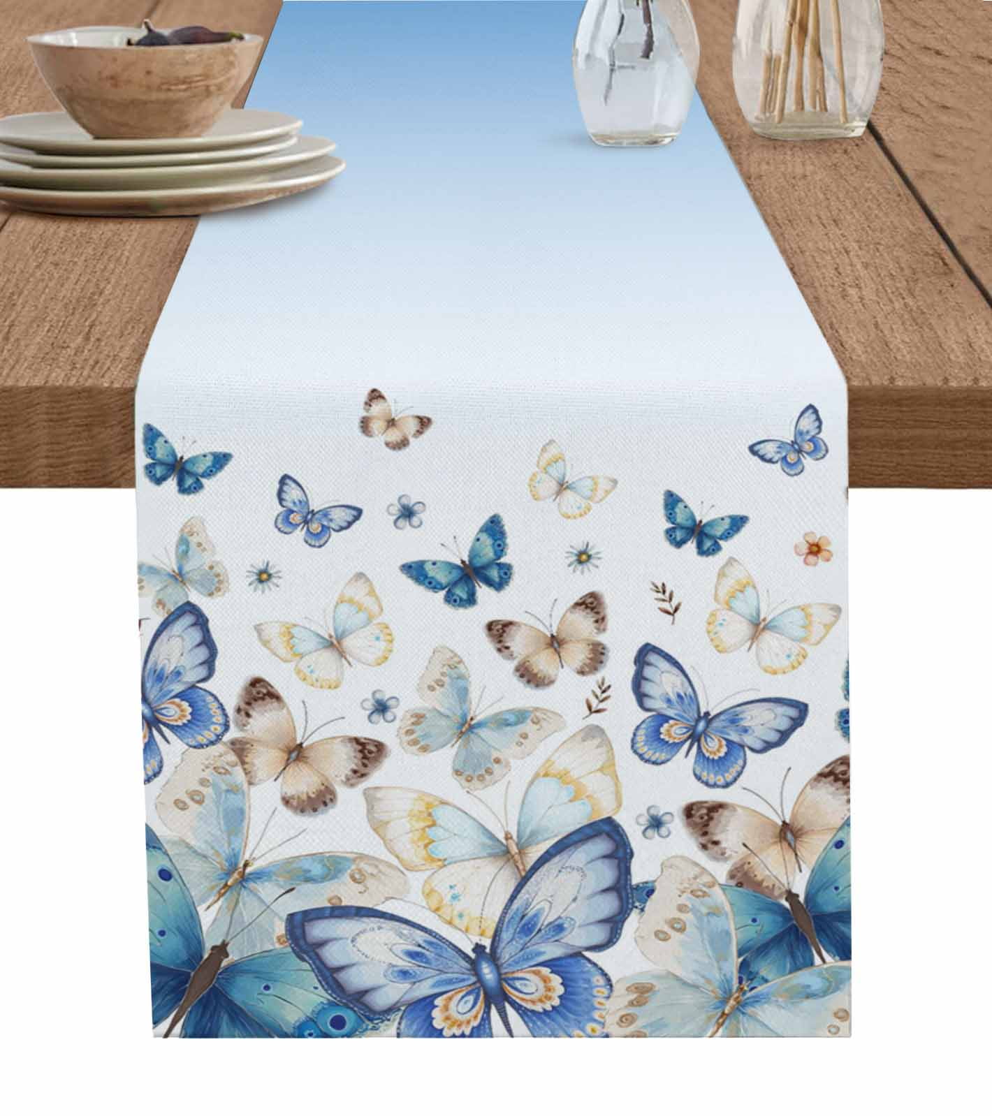 Blue Ombre Butterfly Table Runner 72 Inches, Pastoral Farmhouse ...