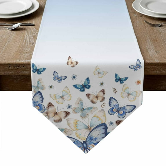 Blue Ombre Butterfly Table Runner Linen Burlap Table Runner 72 Inches ...