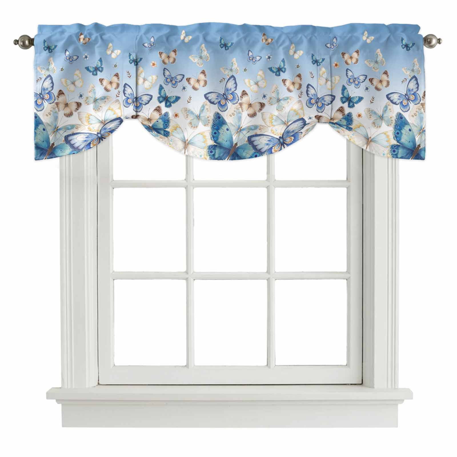 Blue Ombre Butterfly Tie Up Valance Curtains for Windows, Kitchen ...