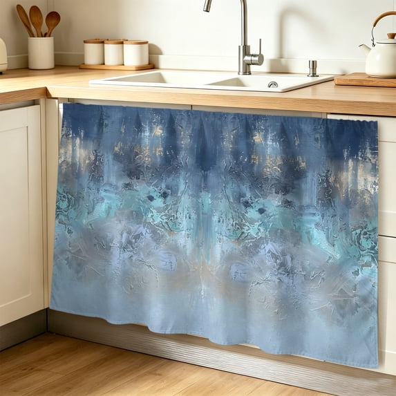 Blue Ombre Cabinet Curtain 28"W x 51"L, Vintage Gradient Abstract ...