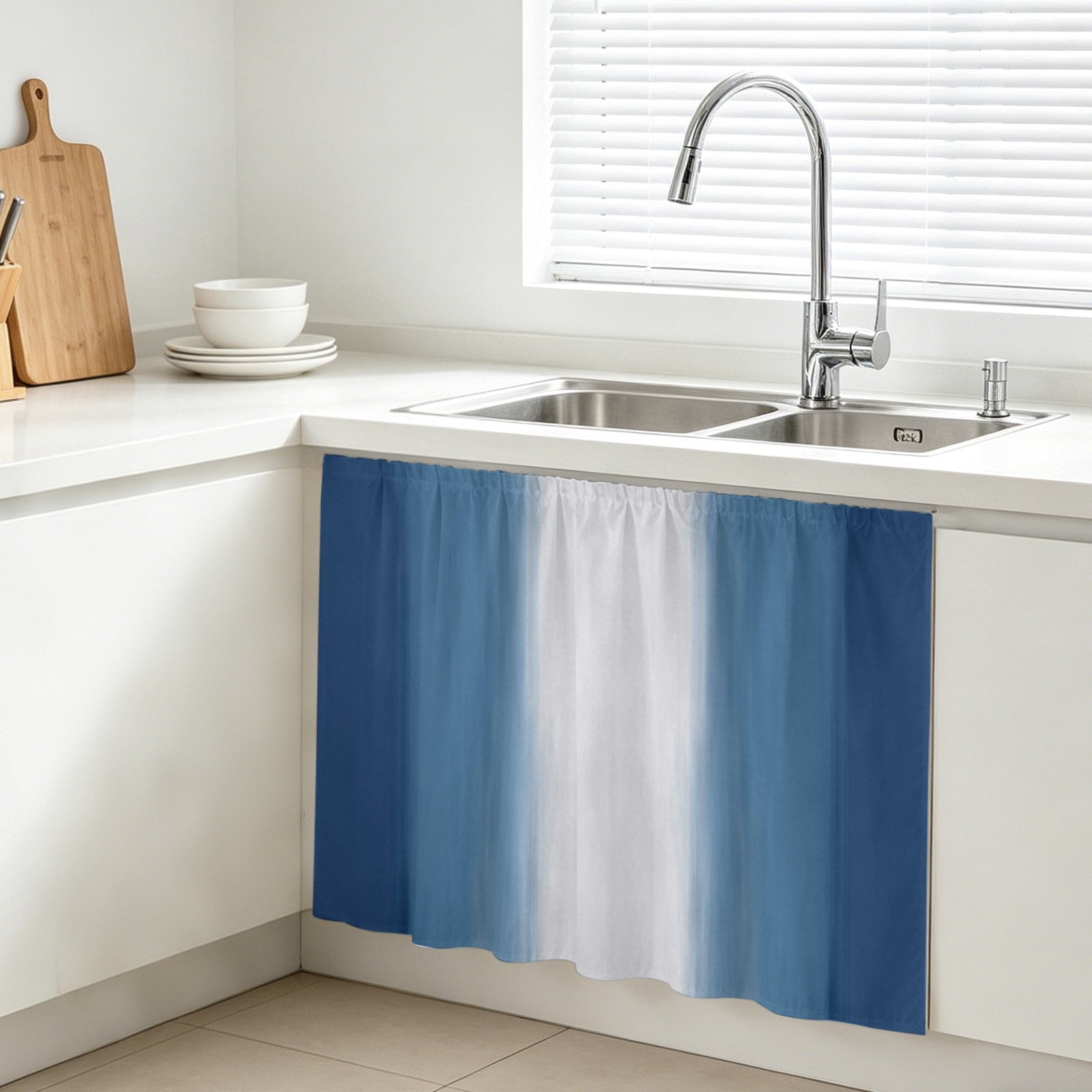 Blue Ombre Cabinet Curtains for Kitchen 11"W x 13"L, Abstract Navy Blue ...