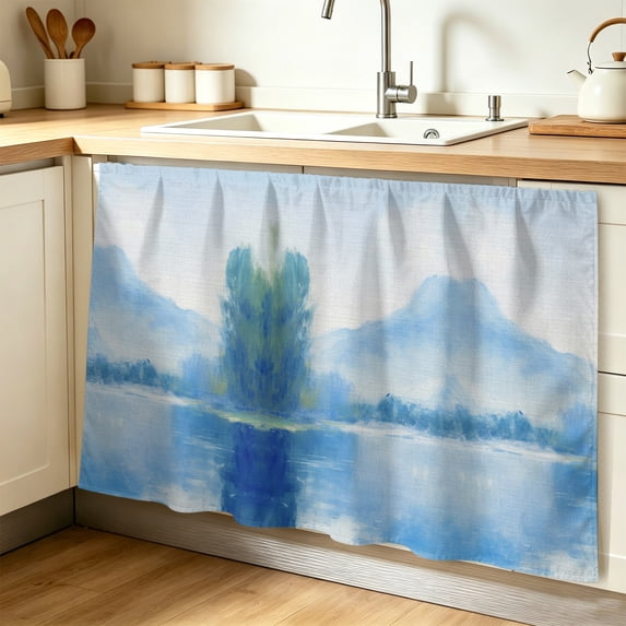 Blue Ombre Cabinet Curtains for Shelves, Watercolor Landscape Abstract ...