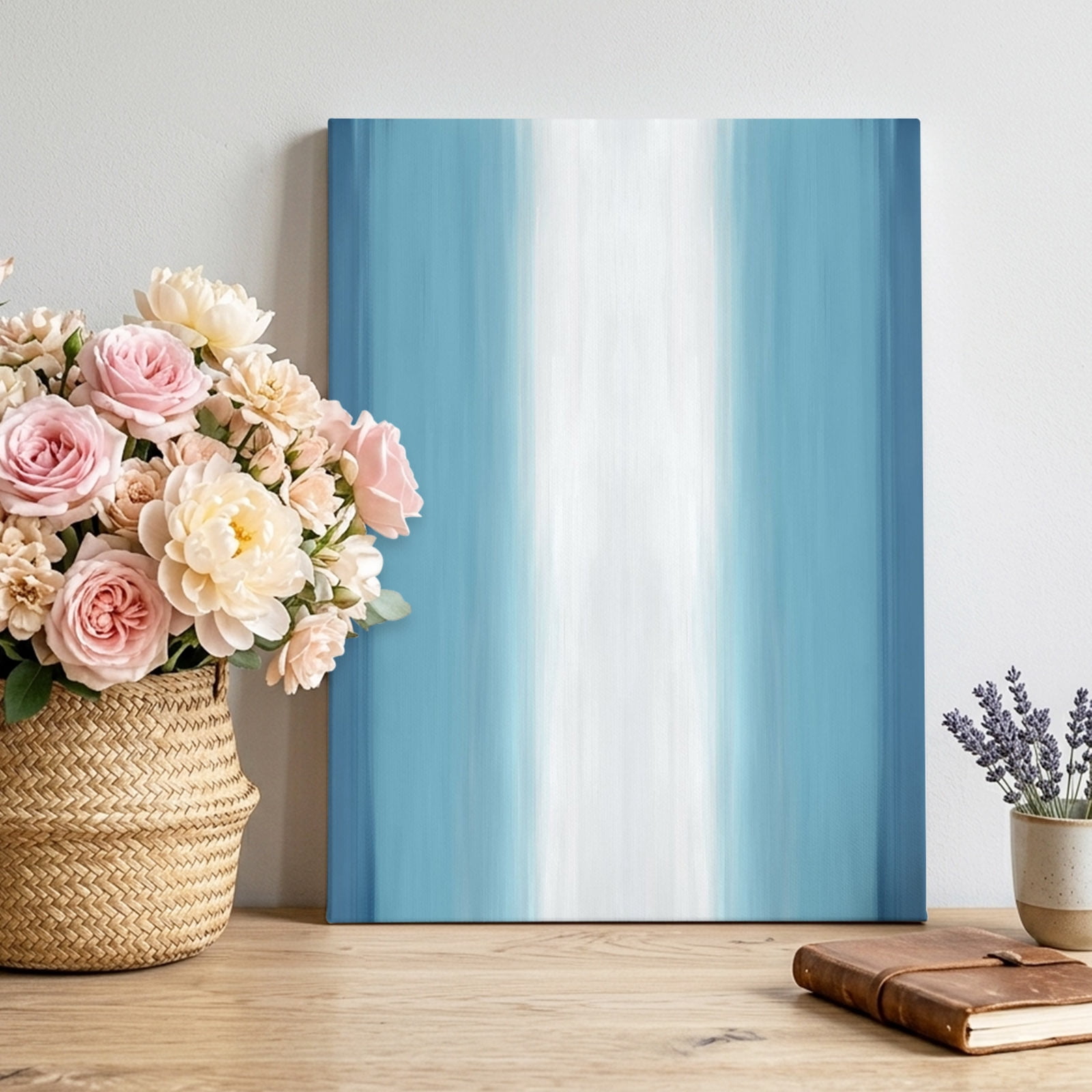 Blue Ombre Canvas Wall Art for Living Room, Abstract Light Blue Ombre ...