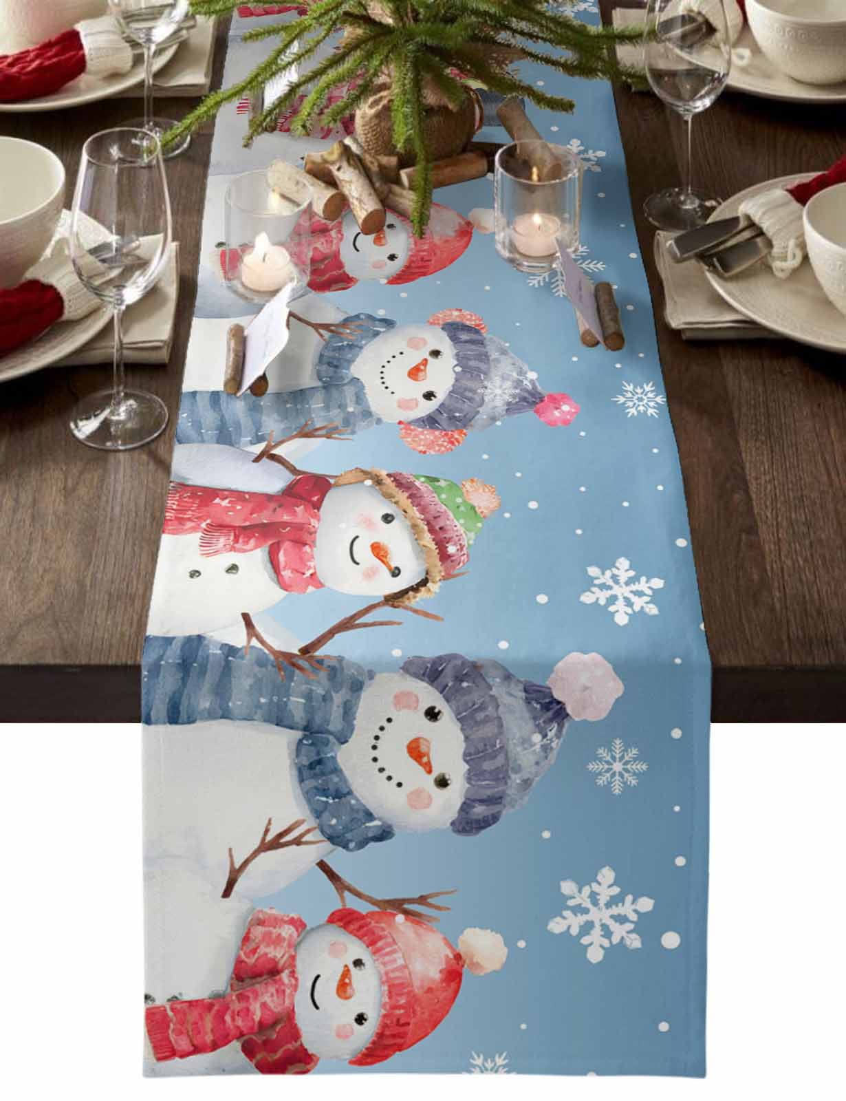 Blue Ombre Christmas Cotton Linen Table Runner for Dining Kitchen, Xmas ...