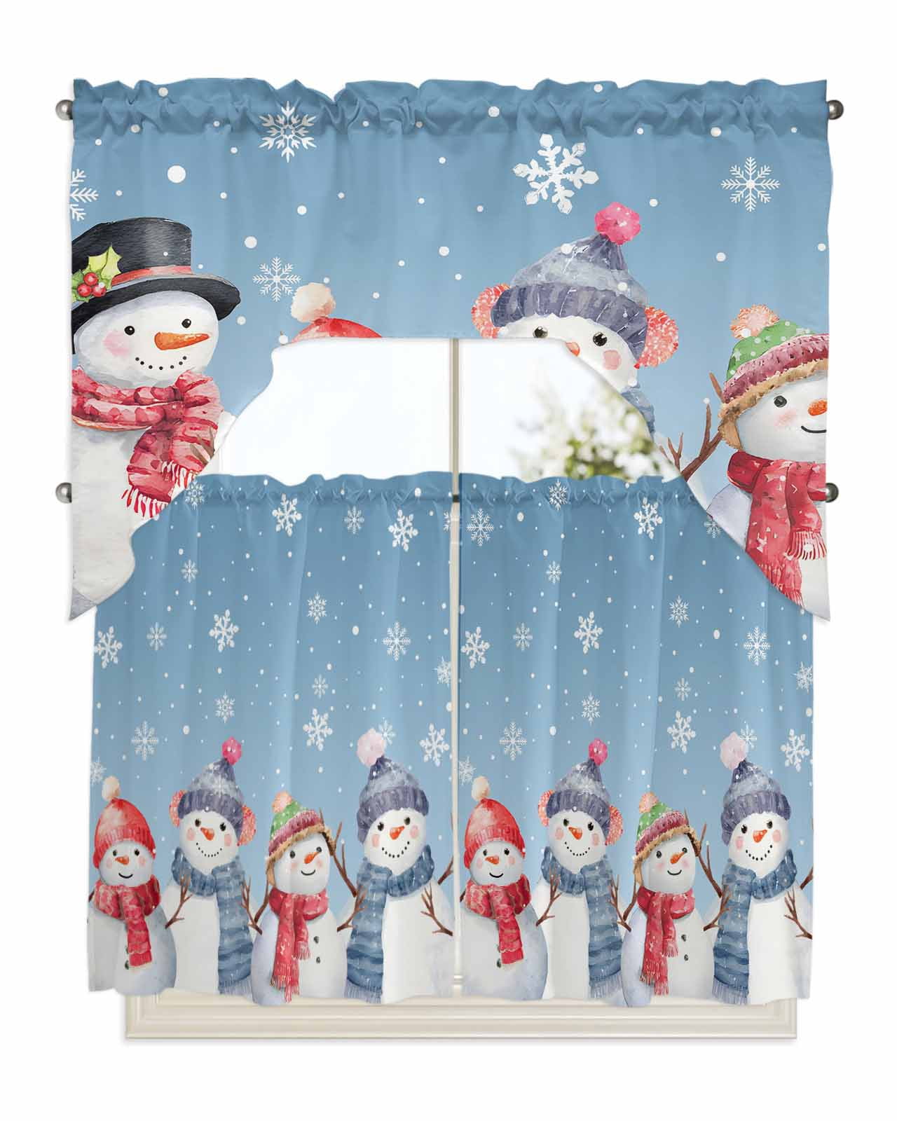 Blue Ombre Christmas Kitchen Curtains Swag Valance and Tier Curtains ...