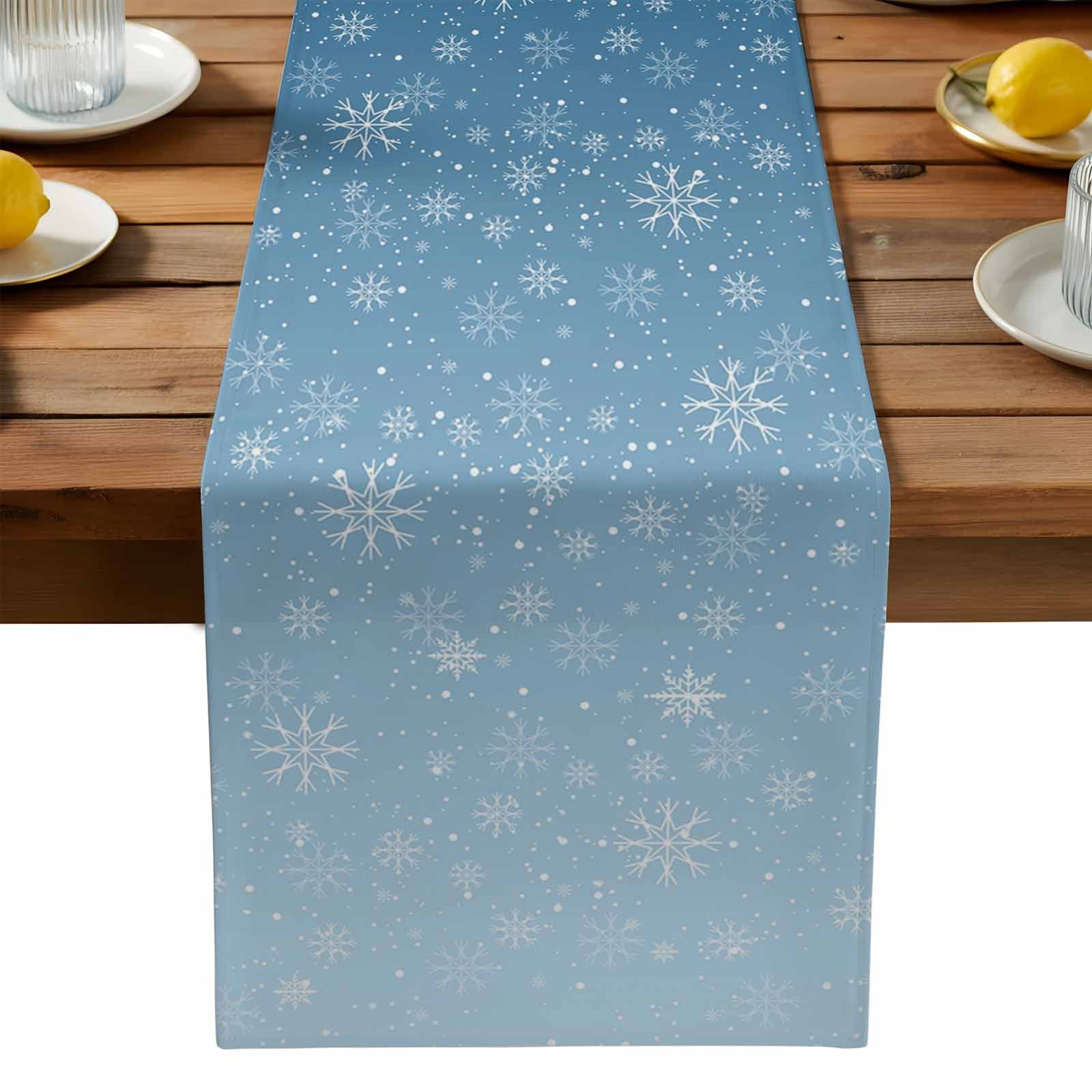Blue Ombre Christmas Snowflake Cotton Linen Table Runner for Dining ...