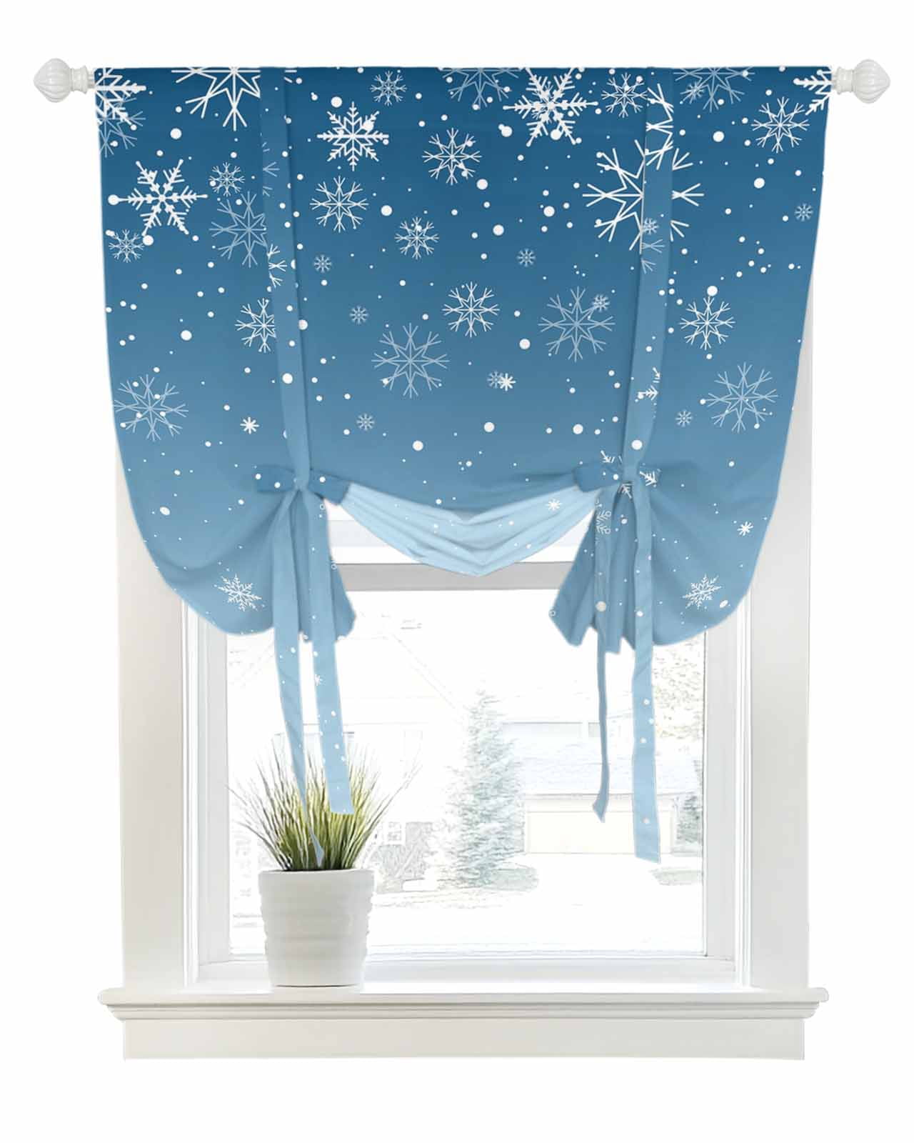 Blue Ombre Christmas Snowflake Tie Up Curtains for Window, Thermal ...