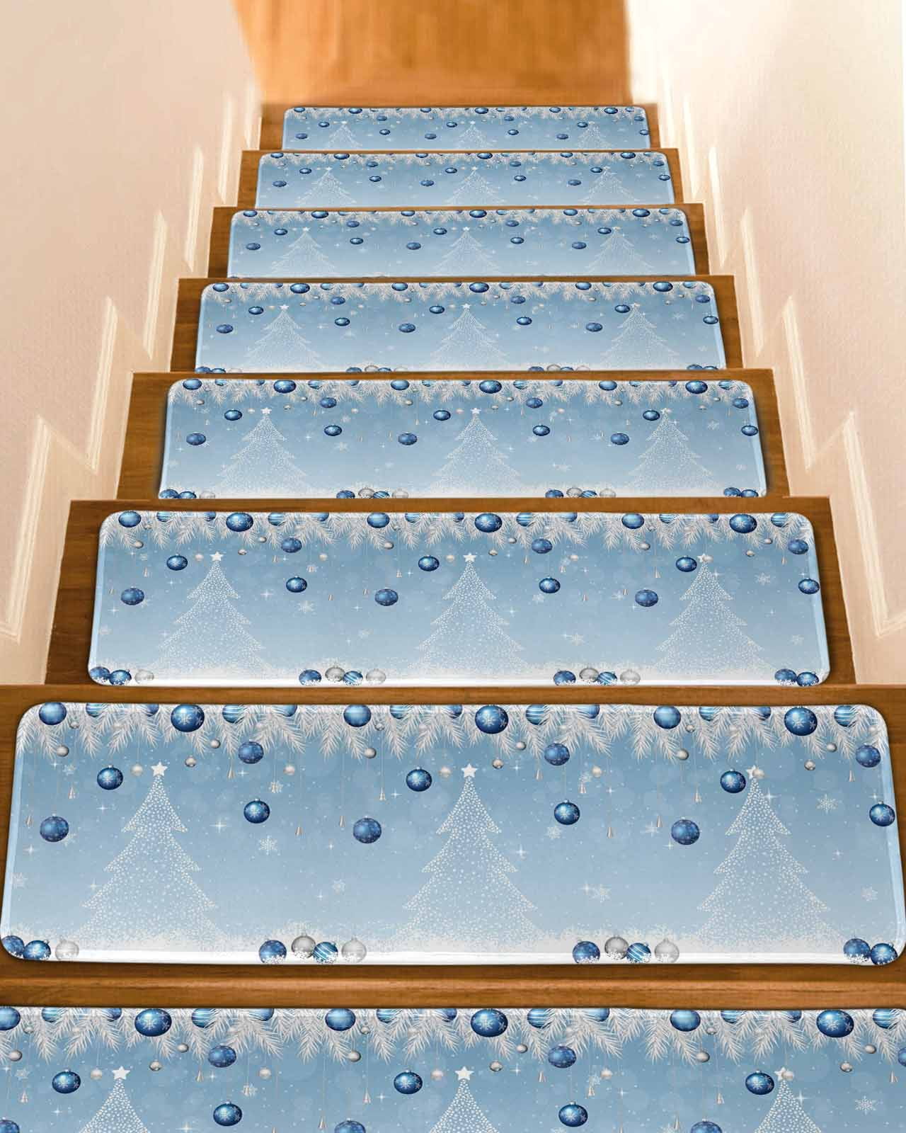 Blue Ombre Christmas Tree Stair Treads for Wooden Steps Indoor Runner ...