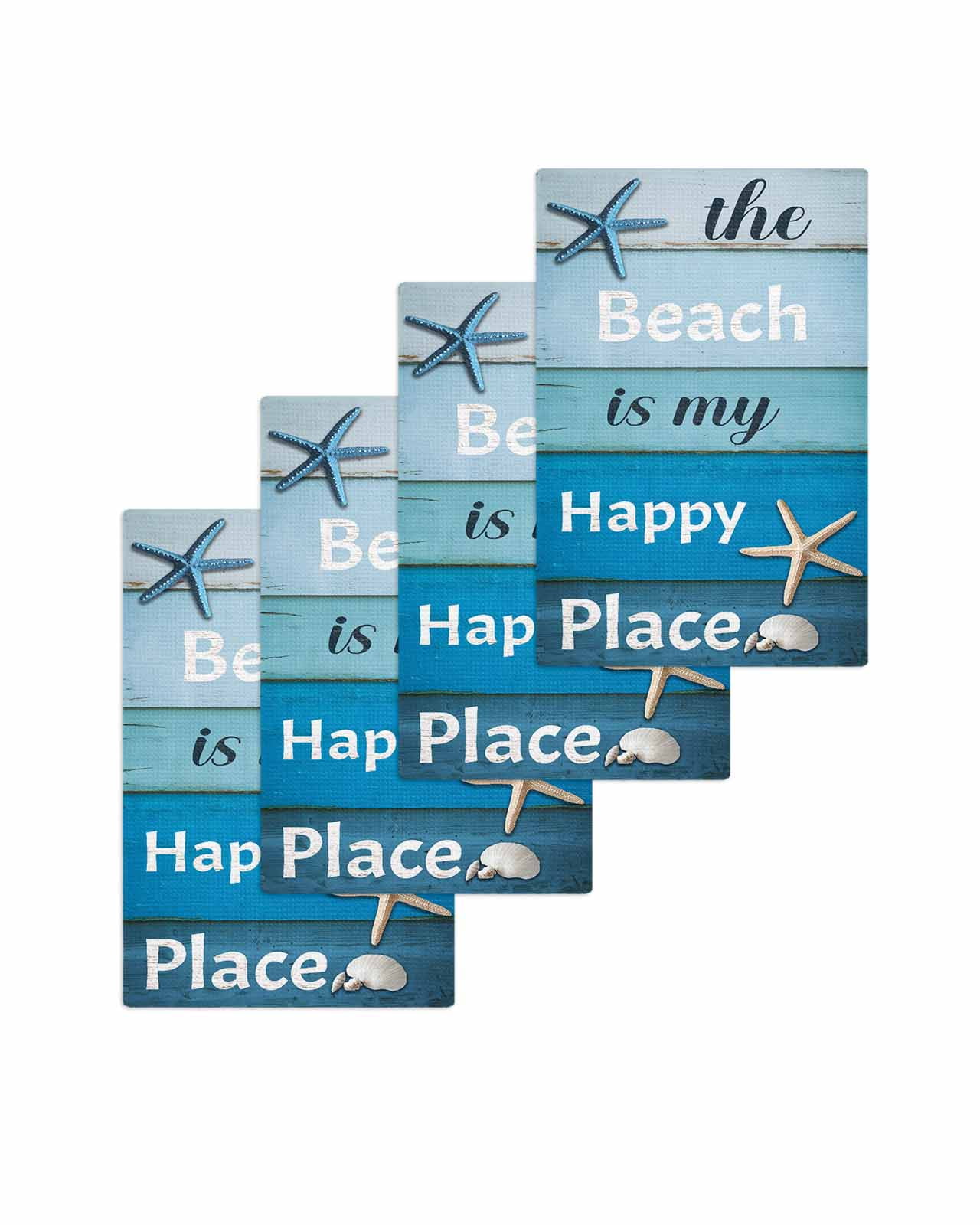 Blue Ombre Coastal Kitchen Dish Towels for Drying Dishes Set of 4, Nautical Starfish Shell ...