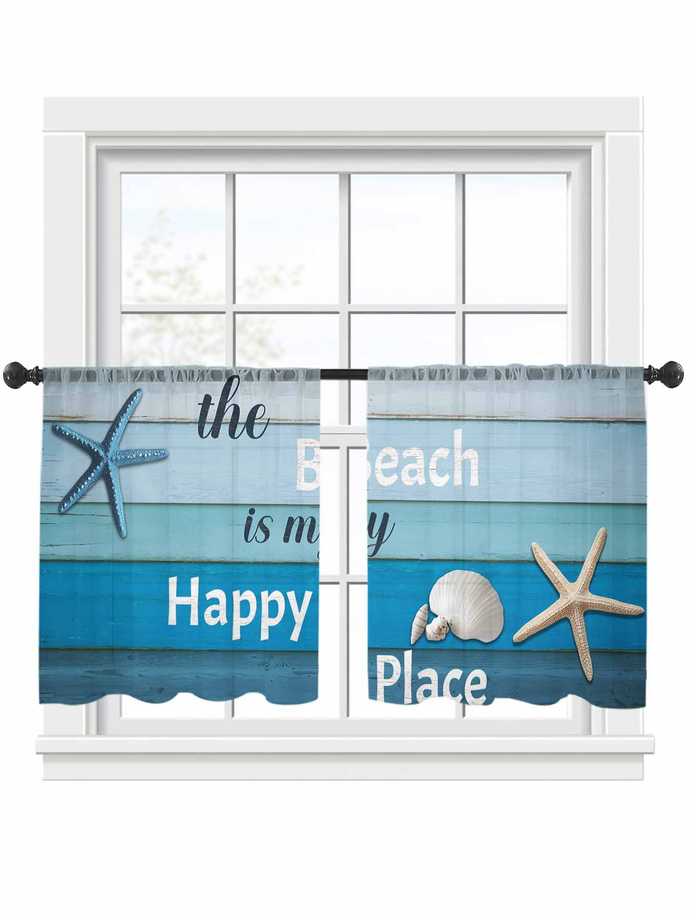 Blue Ombre Coastal Sheer Curtains 54 Inch Length 2 Panels Set, Semi ...