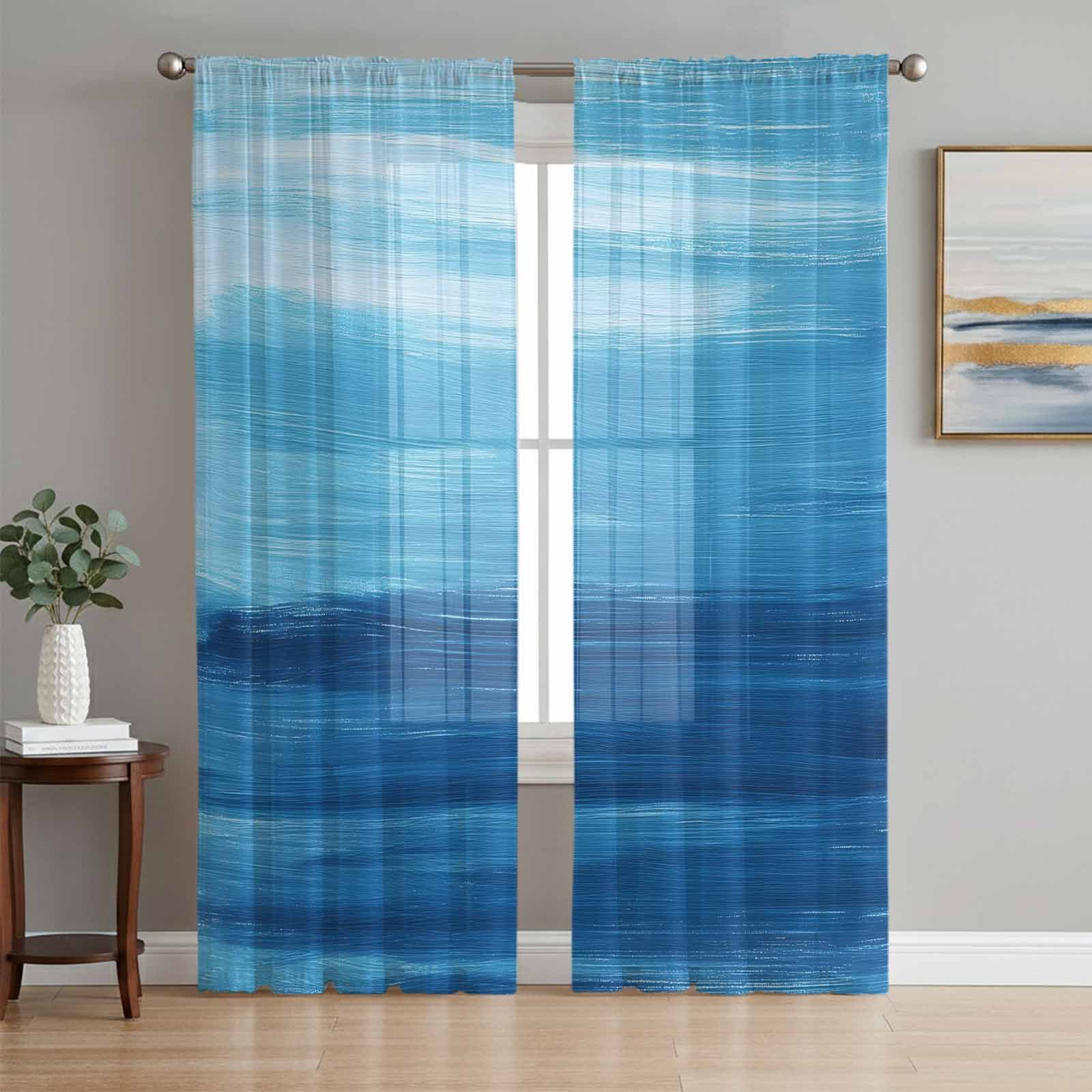 Blue Ombre Coastal Sheer Curtains 72 Inch Length 2 Panels Set, Summer ...