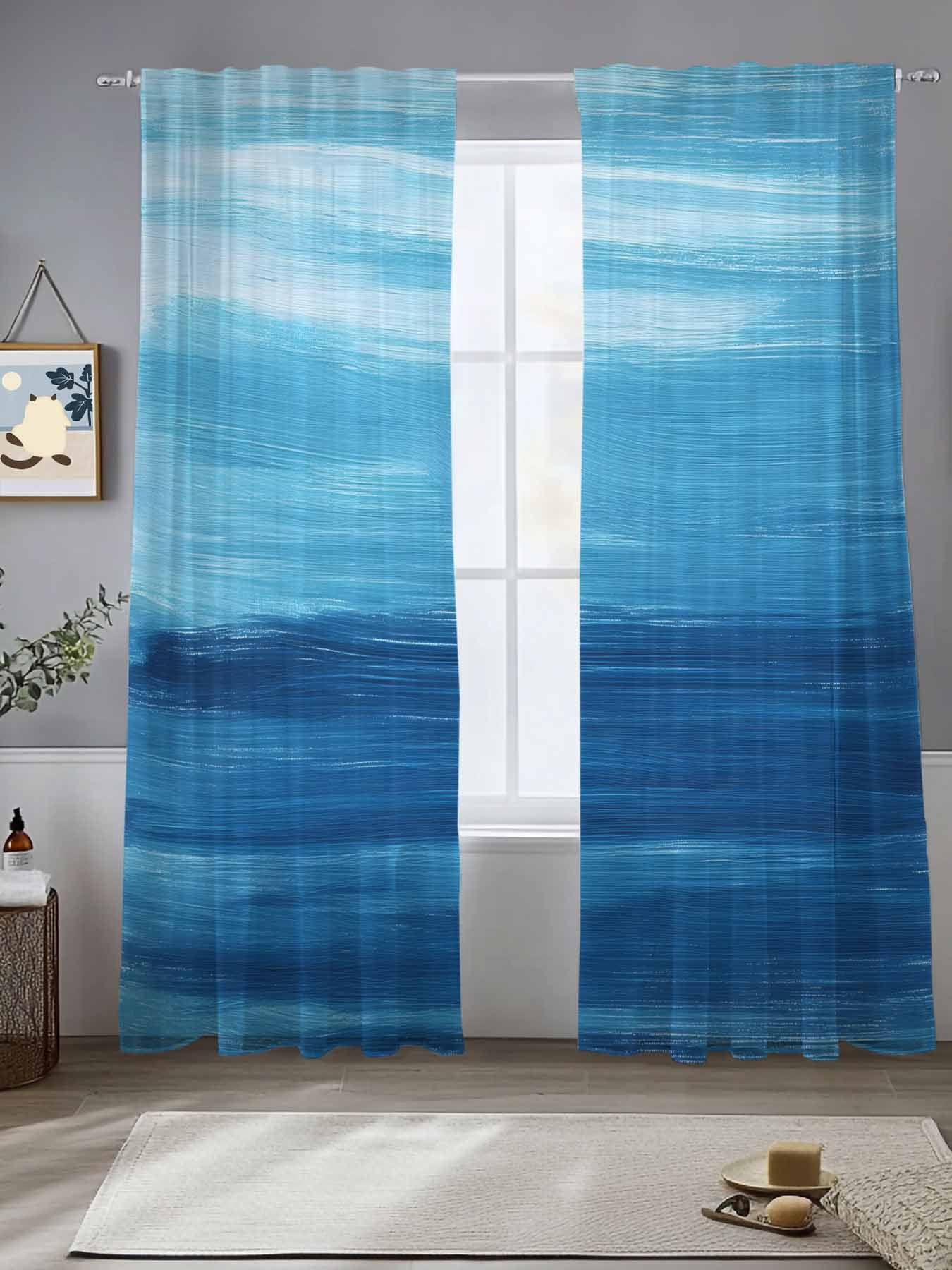 Blue Ombre Coastal Sheer Curtains for Living Room Bedroom Summer ...