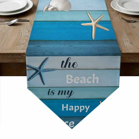 Blue Ombre Coastal Table Runner Linen Burlap Table Runner 120 Inches ...
