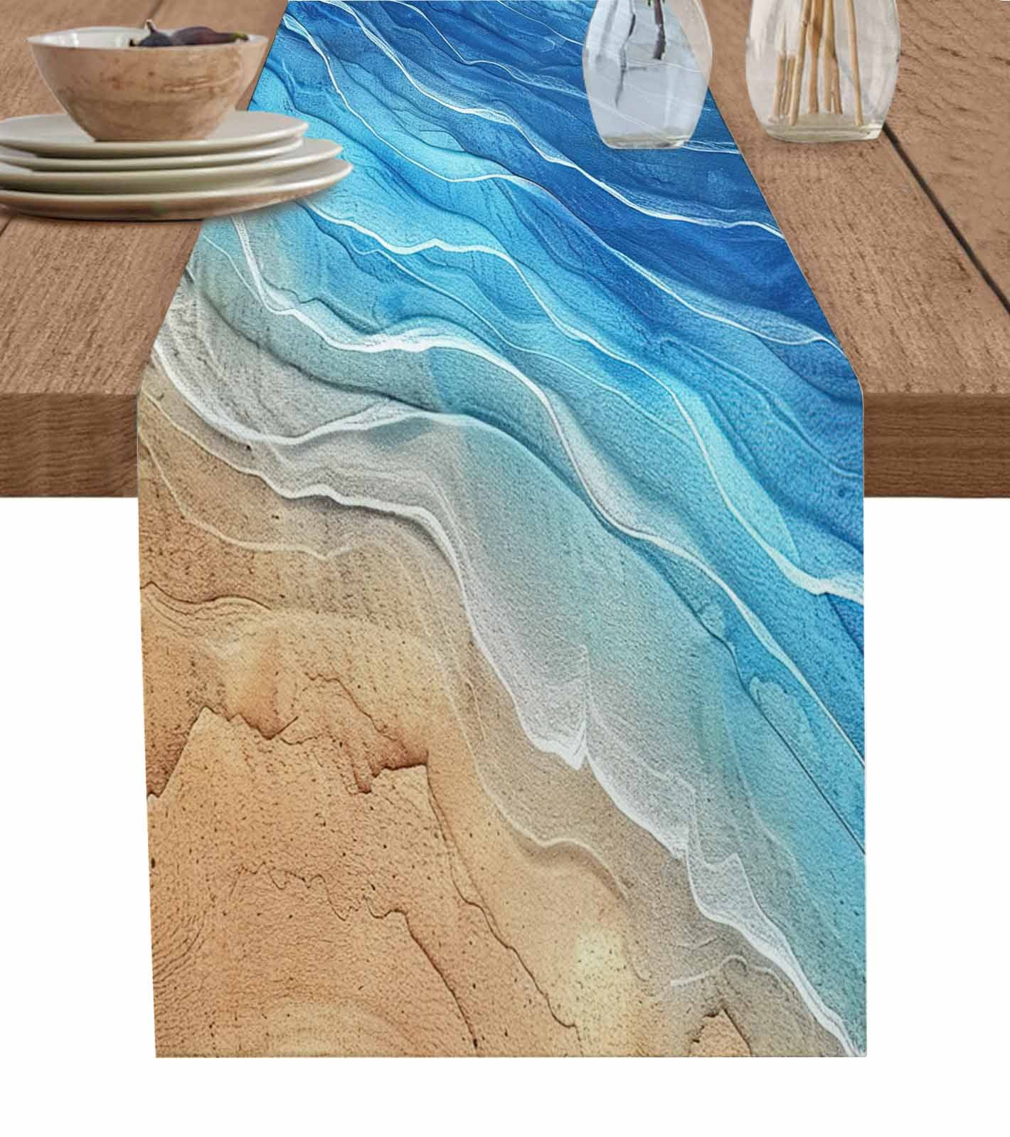 Blue Ombre Coastal Table Runner Summer Nautical Beach Ocean Seaside Tablerunners 13 x 108 Inch ...