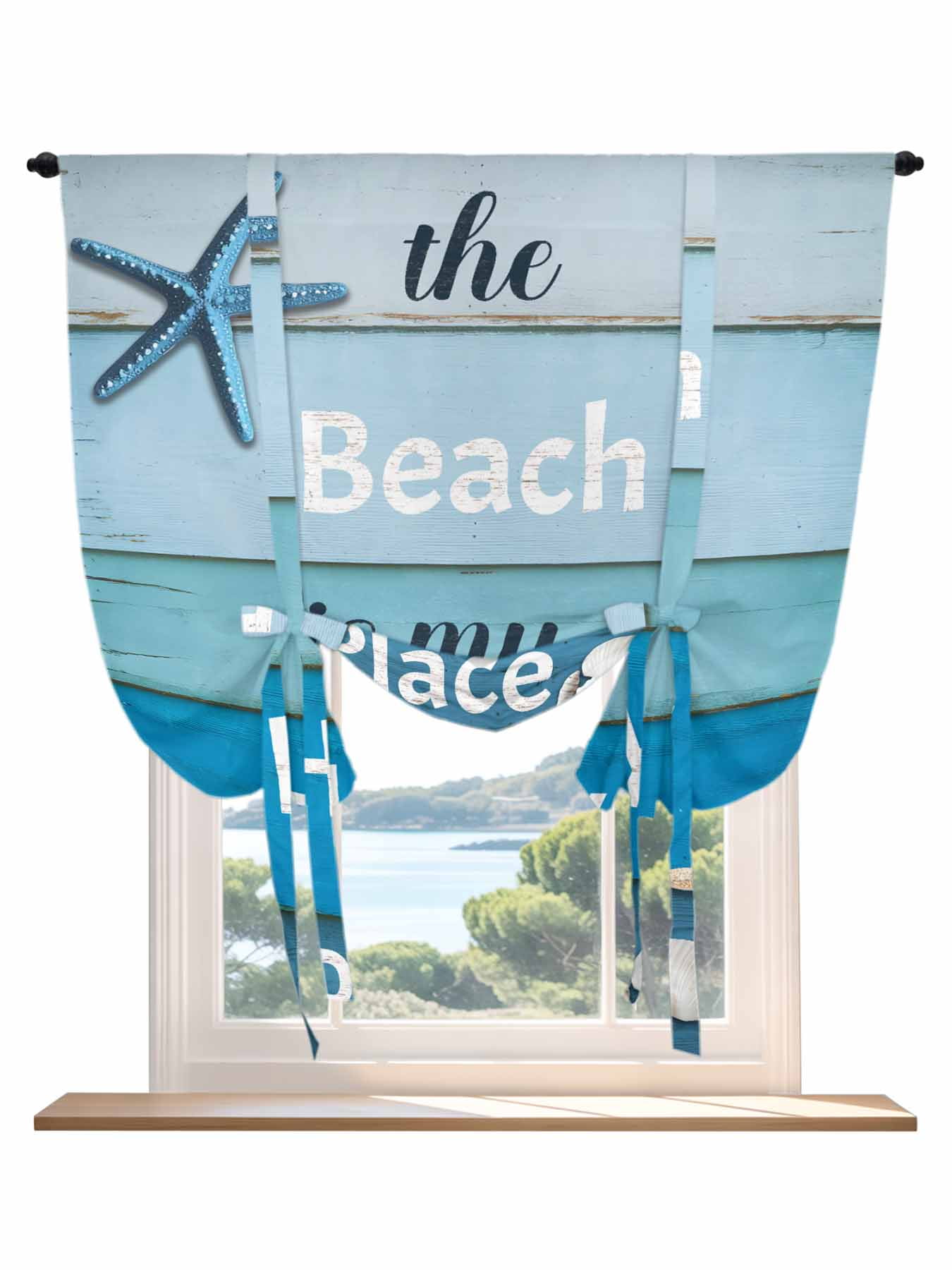 Blue Ombre Coastal Tie Up Curtains for Windows 63 Inch Length Balloon ...